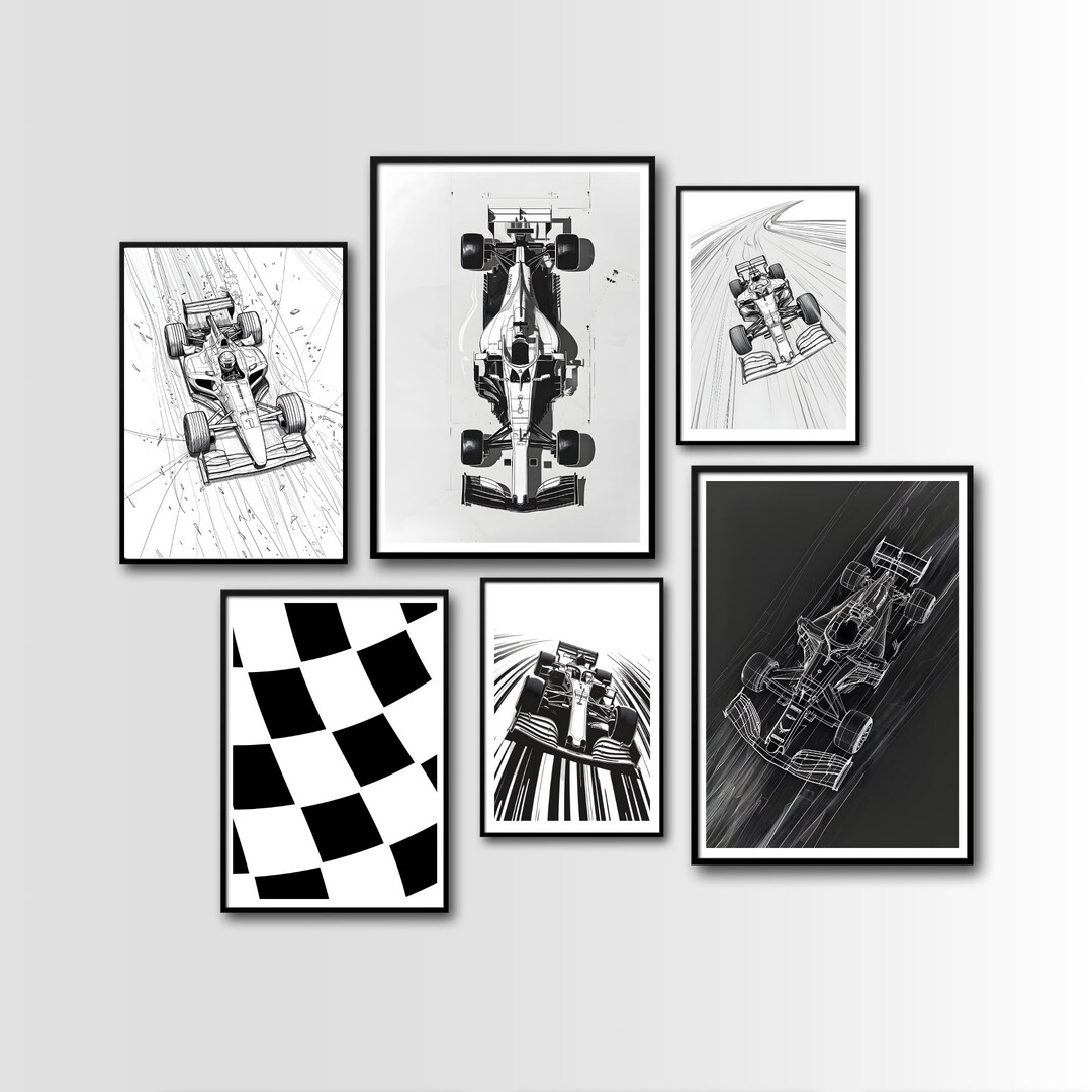 F1 Gallery Wall Set of 6, Formula 1 Wall Art, F1 Black and White Poster ...