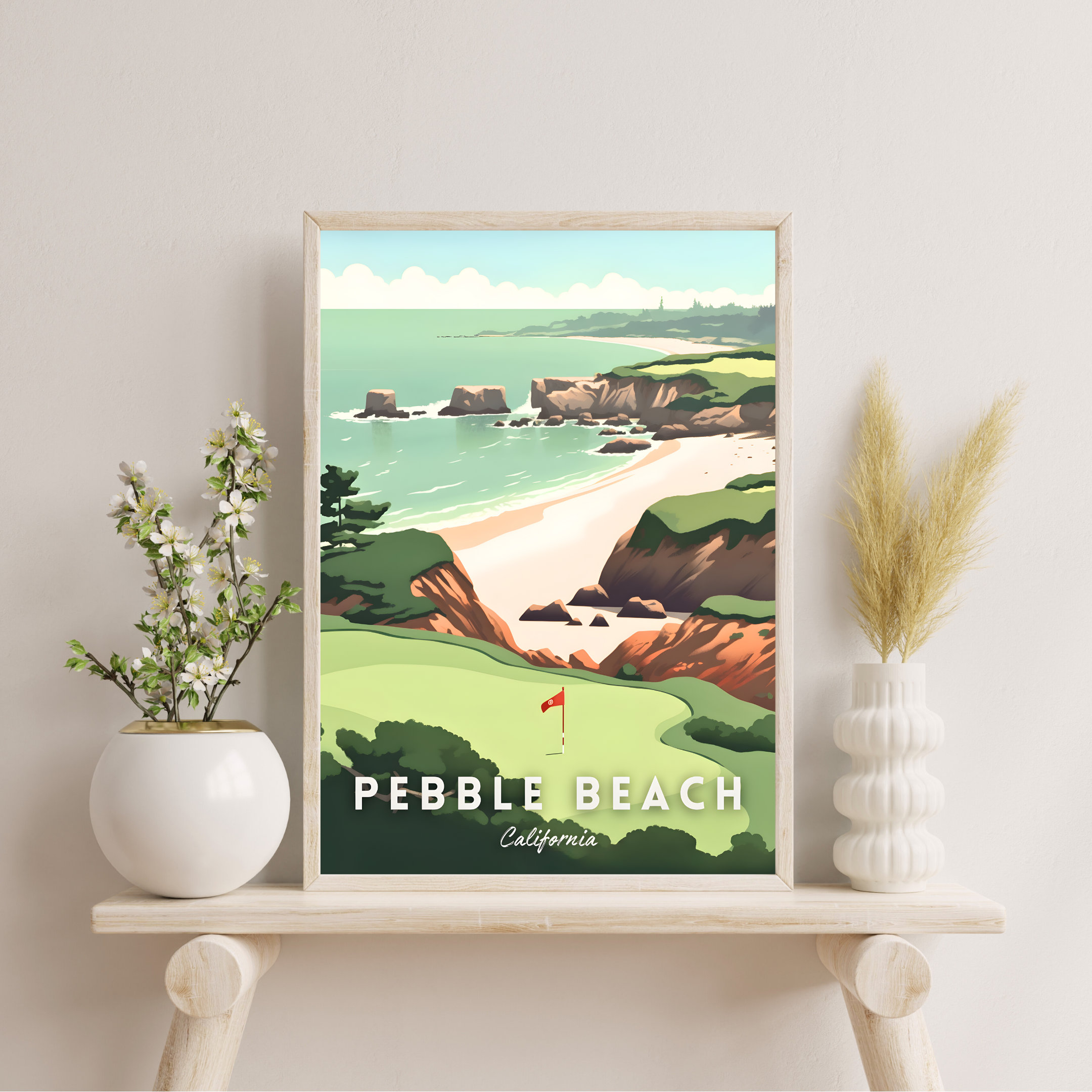 Pebble Beach Travel Poster, Pebble Beach Wall Art, Pebble Beach Travel ...