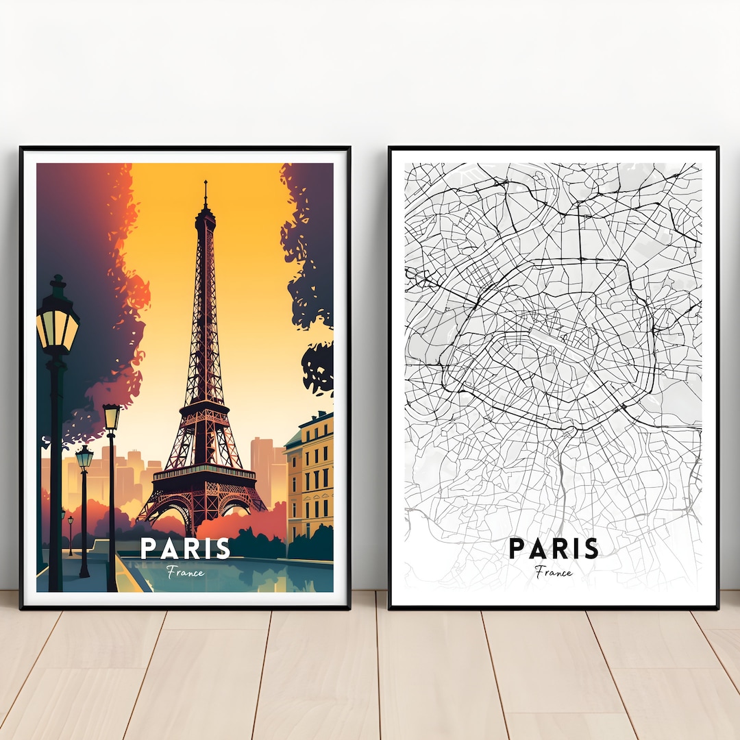 Paris Poster Set, Paris Map, Paris Wall Art Print, Paris Print, Digital ...