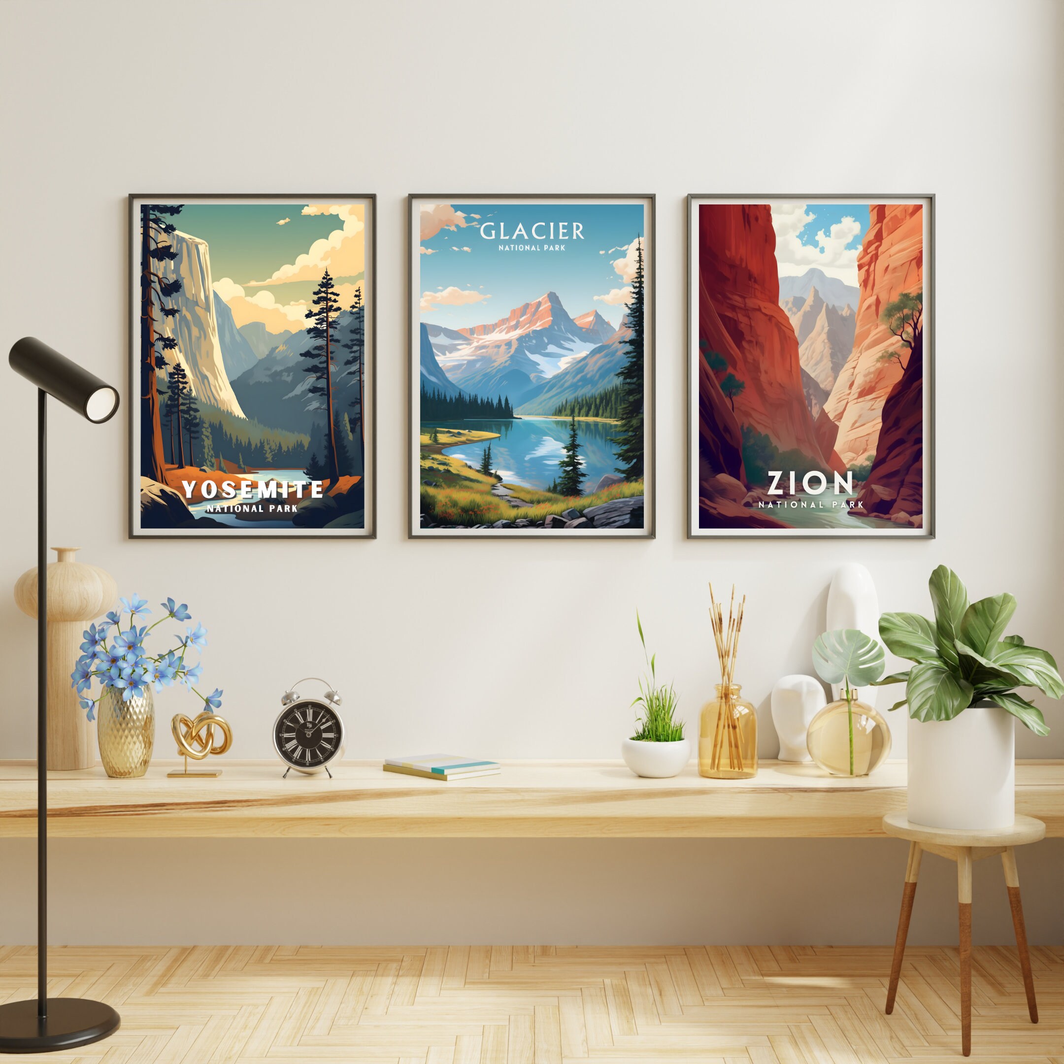 Set of 9 National Park Posters, National Park Wall Art Set, USA ...