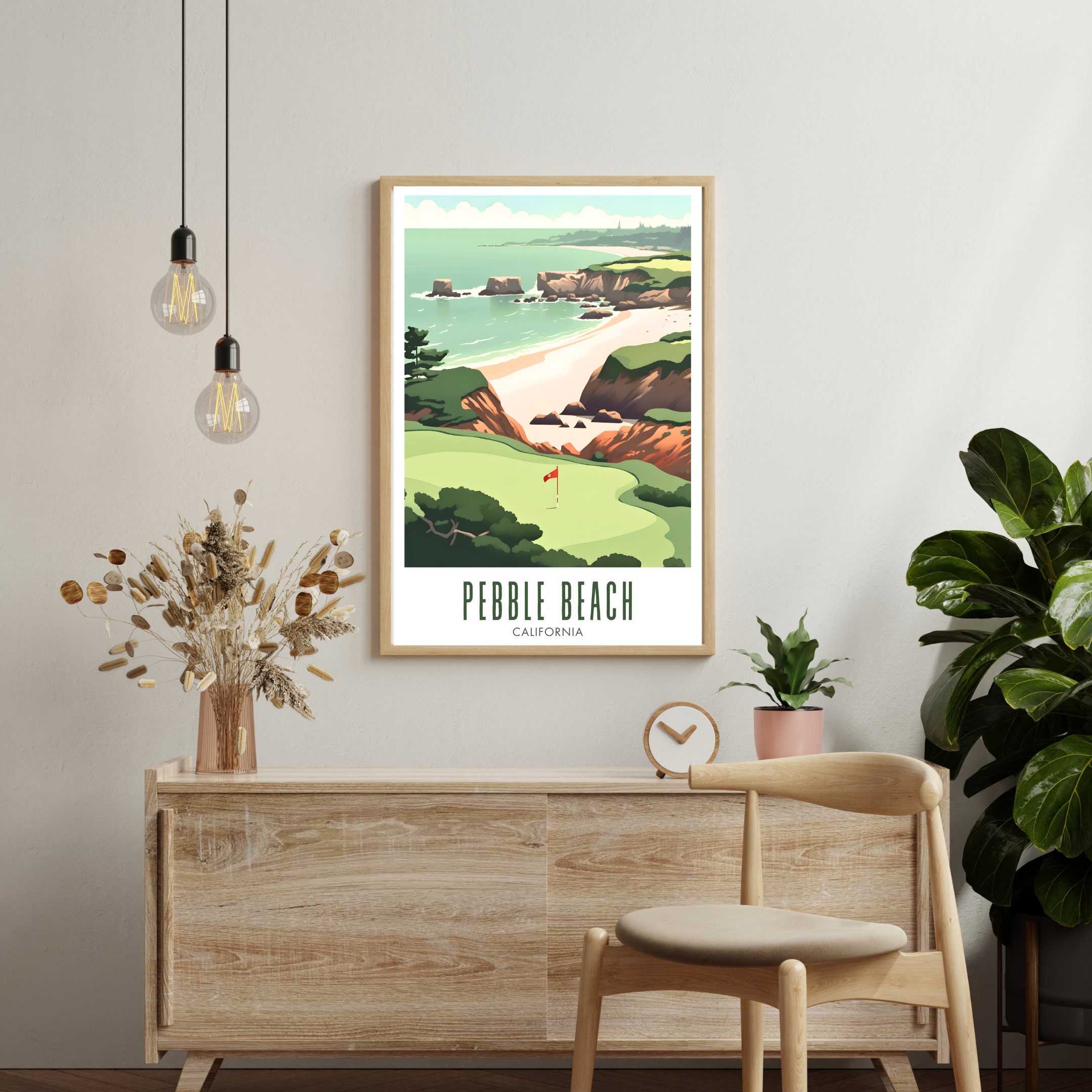 Pebble Beach Travel Poster, Pebble Beach Wall Art, Pebble Beach Travel ...