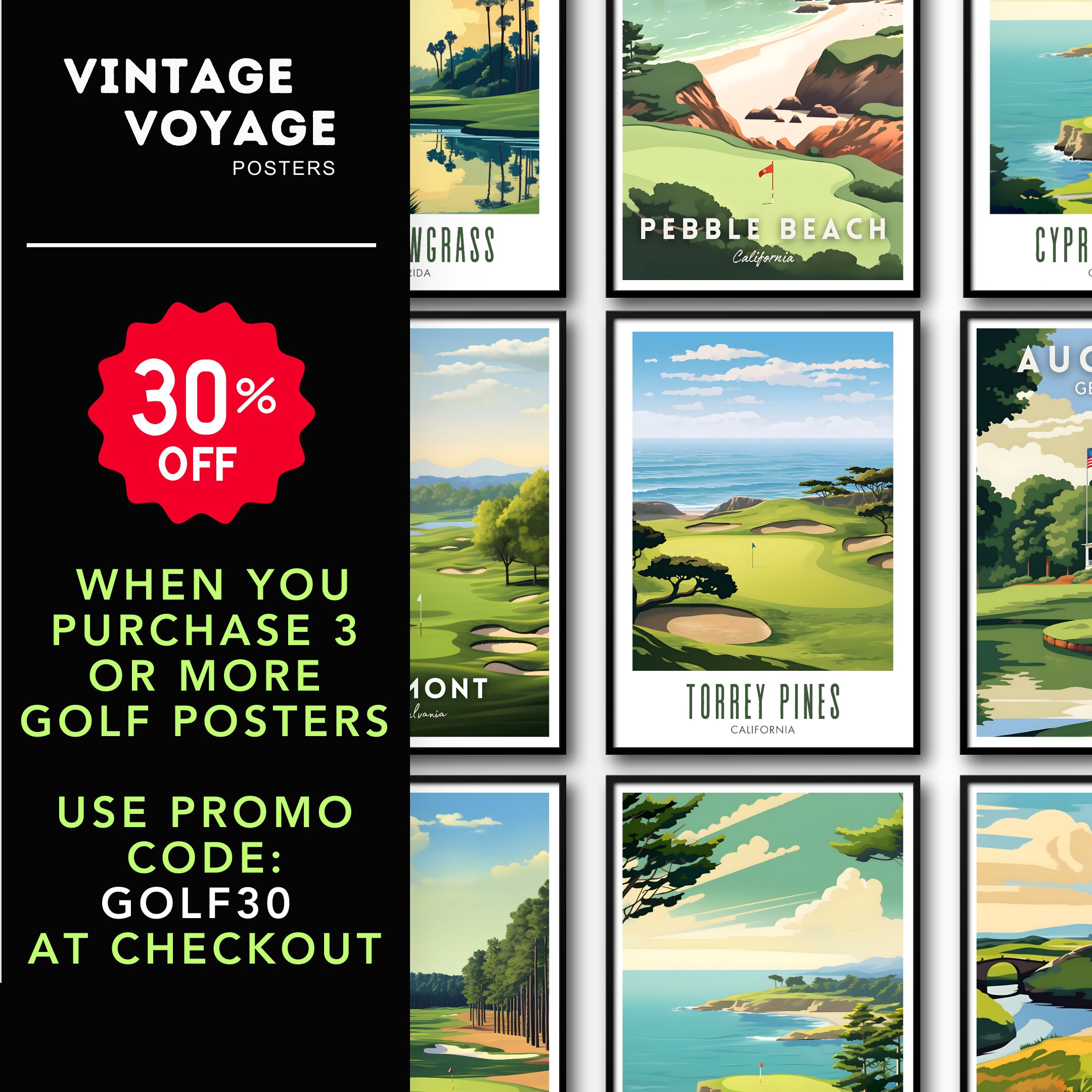 Torrey Pines Poster, Torrey Pines Golf Course, Torrey Pines Print, Golf ...