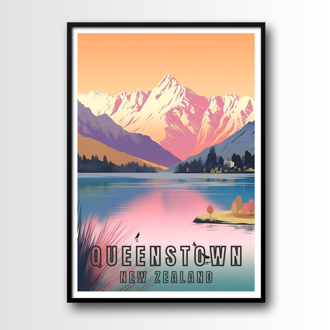 Queenstown Travel Poster, Queenstown Wall Art Print, Queenstown Travel ...