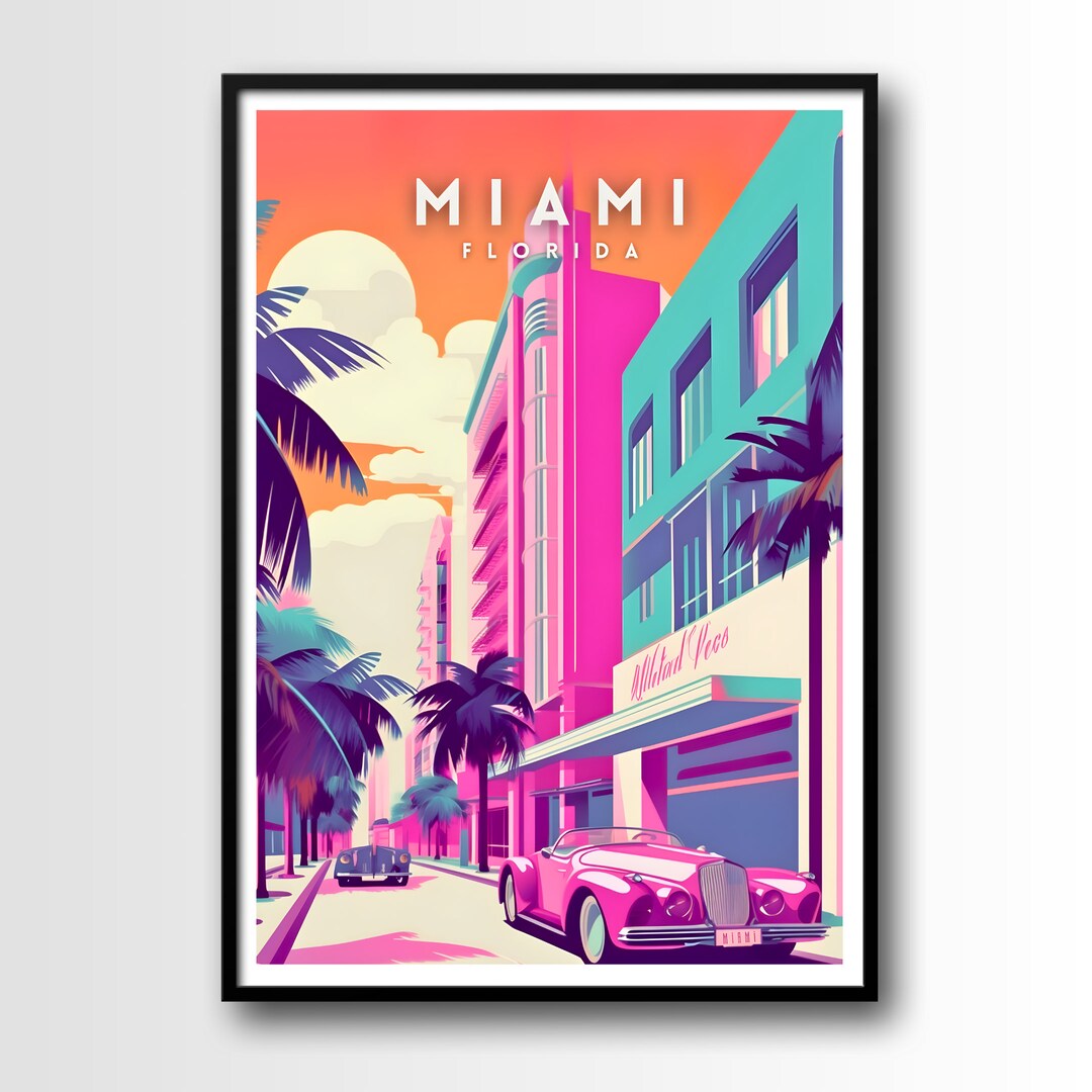 Miami Travel Poster, Miami Wall Art Print, Miami Travel Art Poster ...