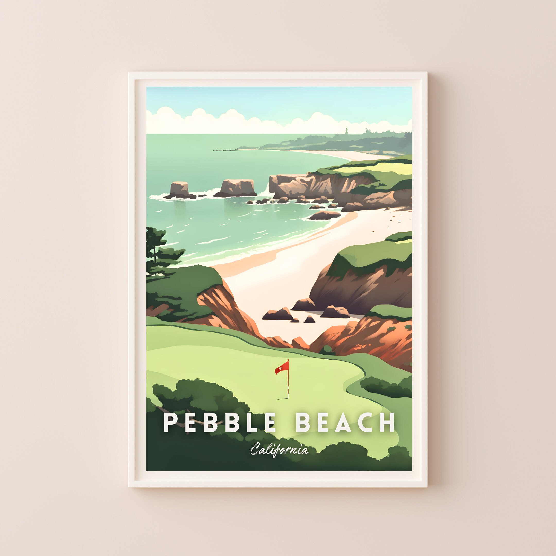Pebble Beach Travel Poster, Pebble Beach Wall Art, Pebble Beach Travel ...