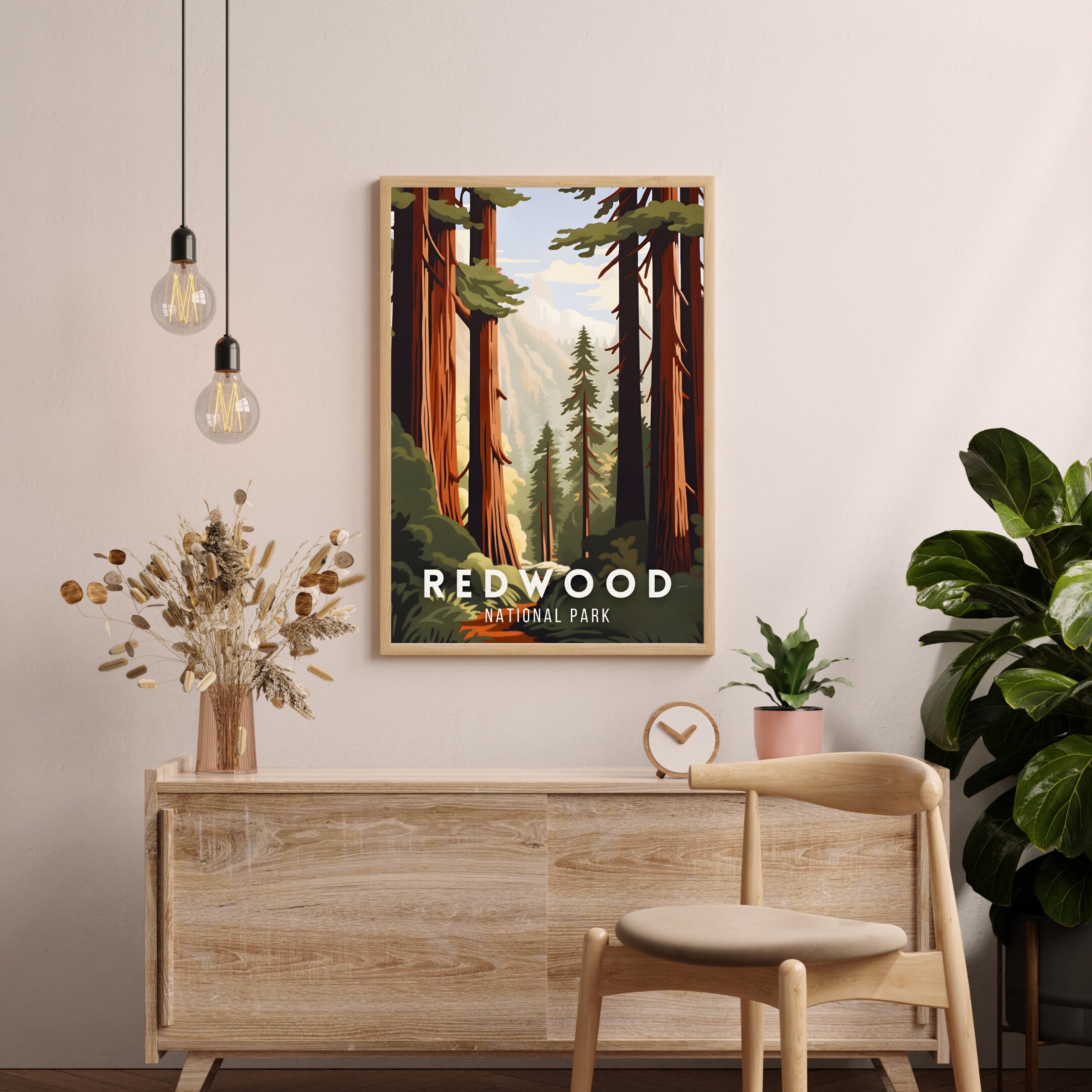 Redwood National Park Travel Poster, Redwood Wall Art Print, Redwood ...