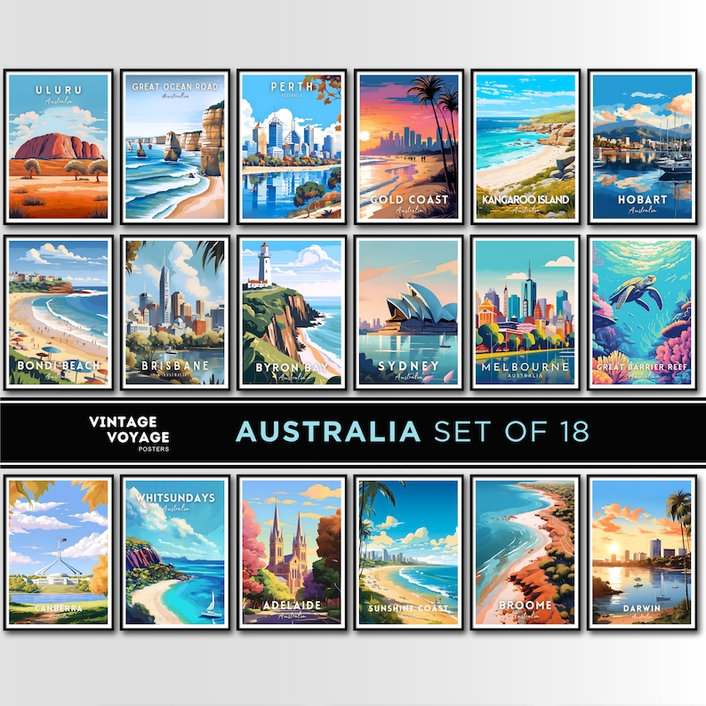 Australia Travel Poster Set, Australia Wall Art Set, Australia Poster ...