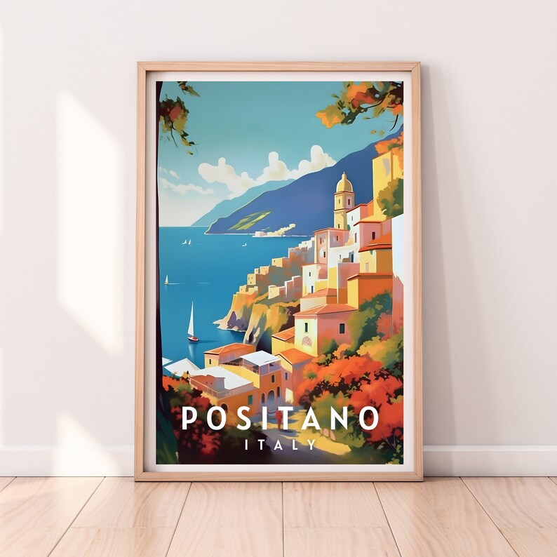 Positano Travel Poster, Positano Wall Art Print, Positano Travel Art ...