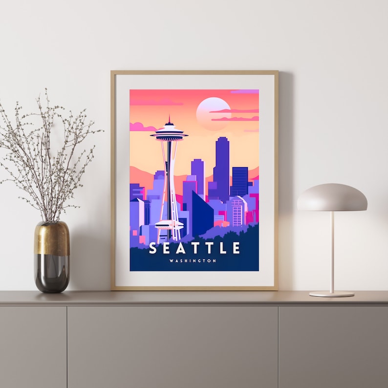 Seattle Travel Poster, Seattle Wall Art Print, Seattle Travel Art ...