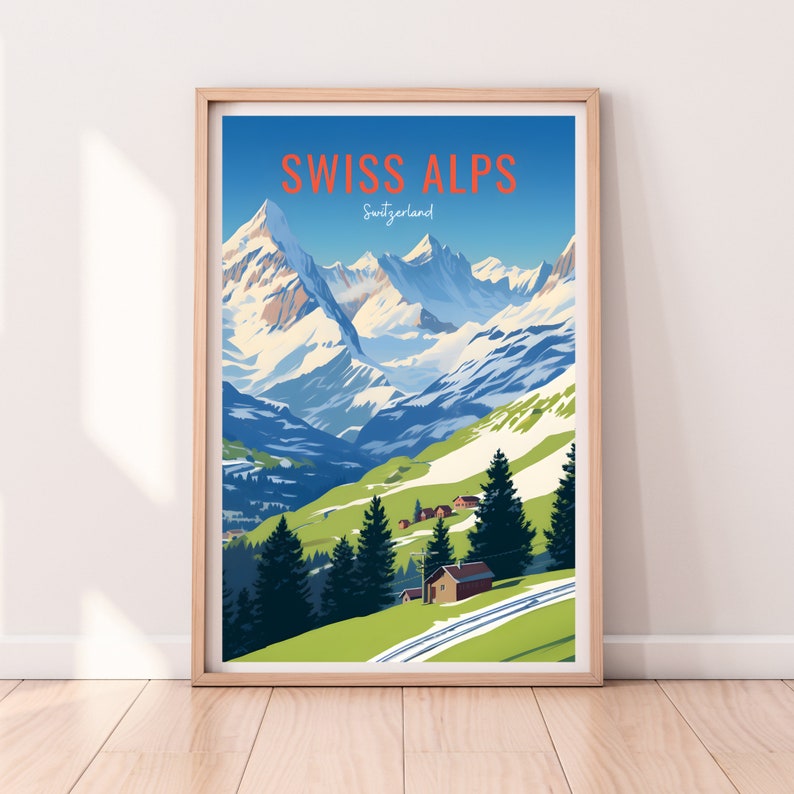 Swiss Alps Travel Poster, Swiss Alps Wall Art, Swiss Alps Print ...