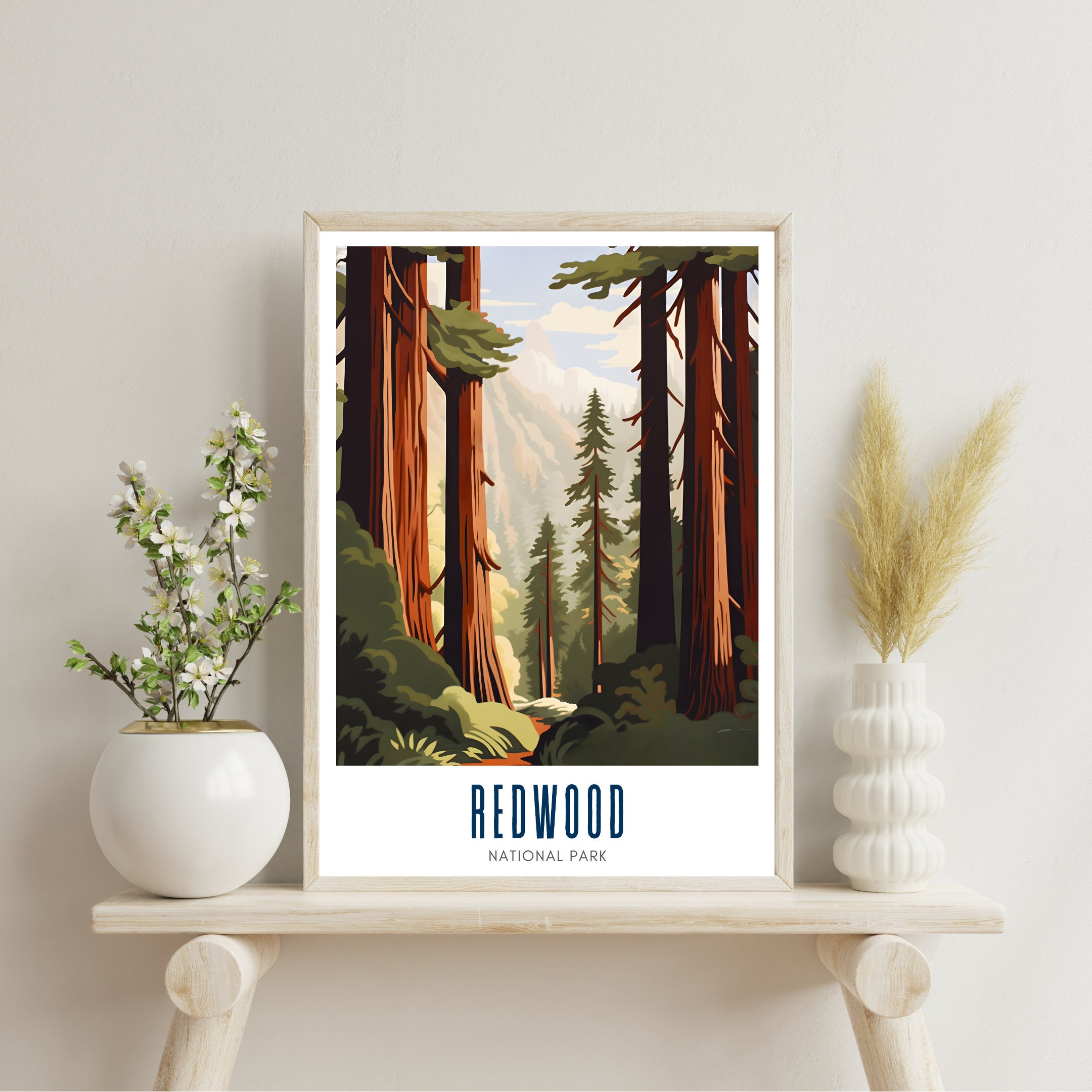 Redwood National Park Travel Poster, Redwood Wall Art Print, Redwood ...