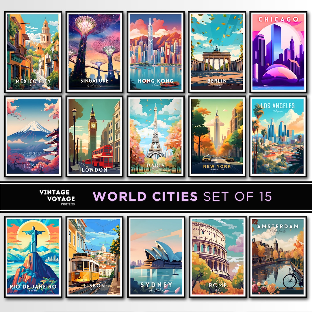 World Cities Poster Set of 15, World Cities Print Set, World Cities ...