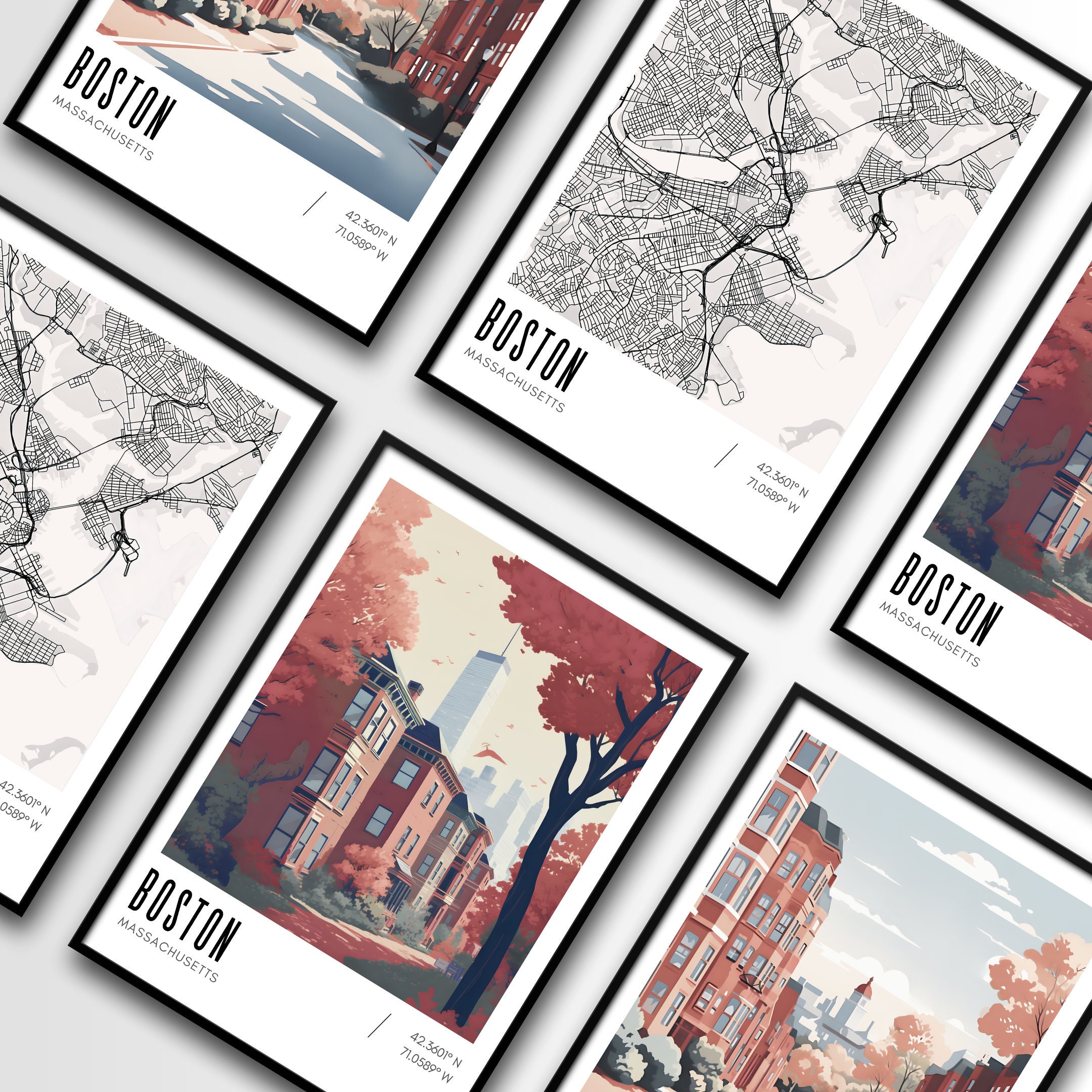 Boston Poster Set, Boston Print, Boston Map Poster, Digital Download ...