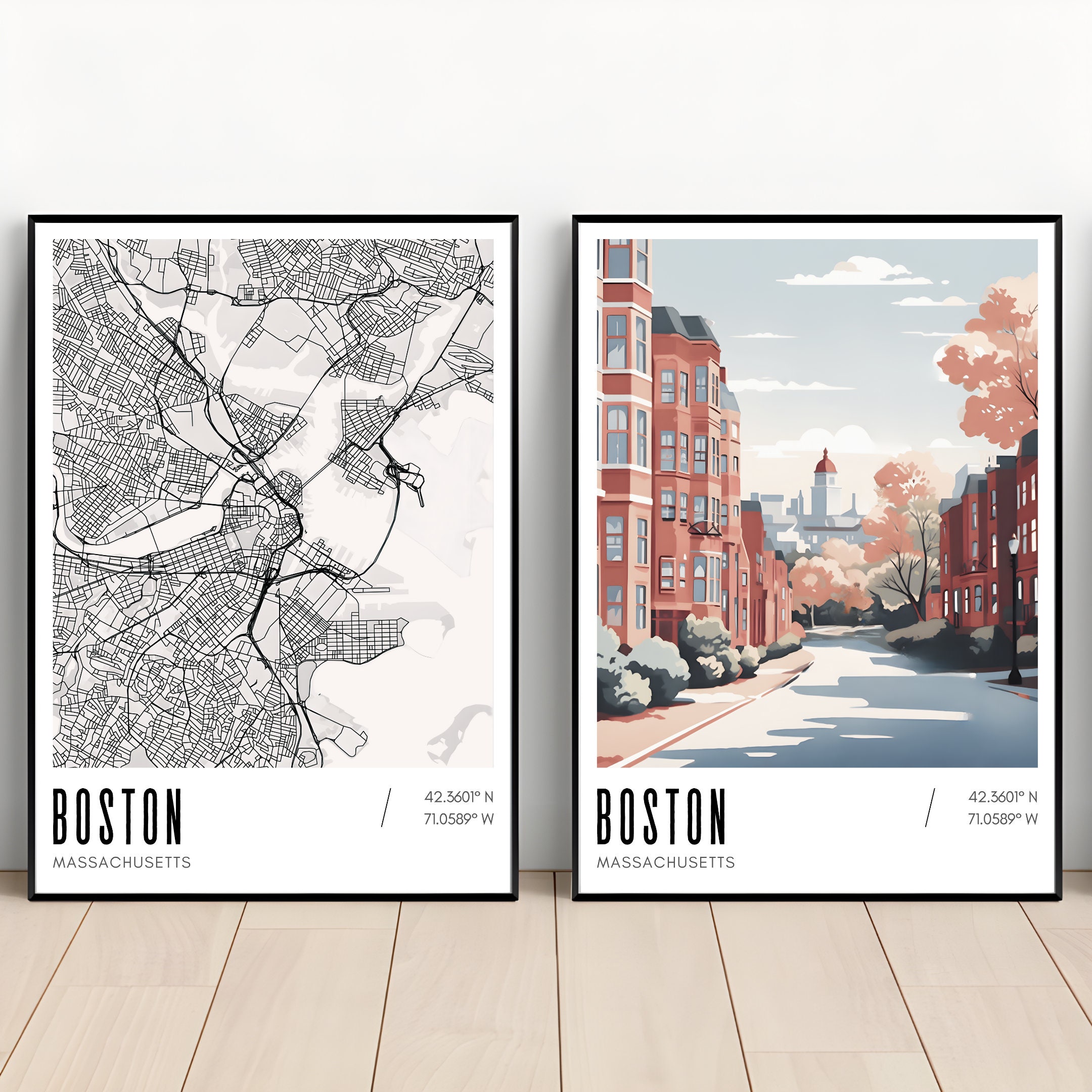 Boston Poster Set, Boston Print, Boston Map Poster, Digital Download ...