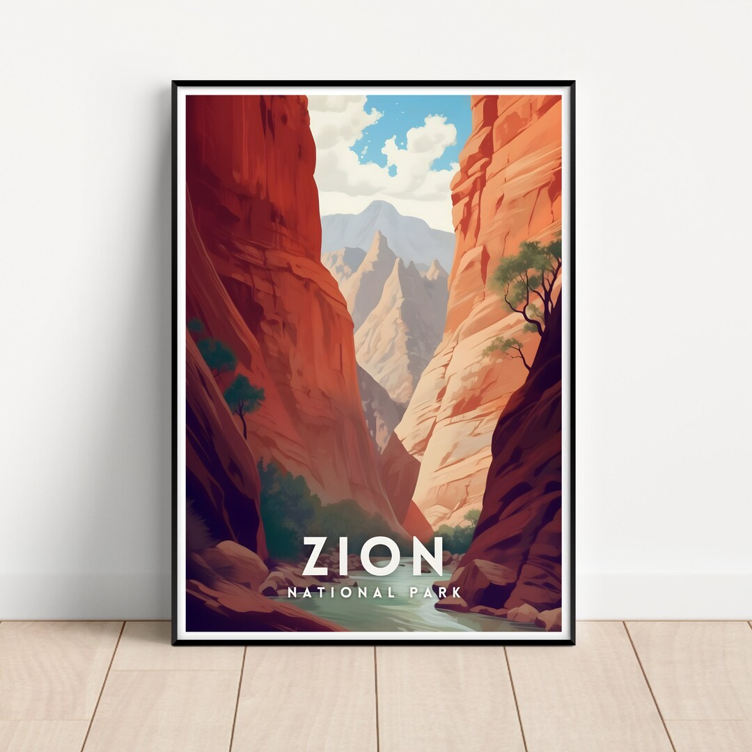Zion National Park Travel Poster, Zion Wall Art Print, Zion Travel Art ...