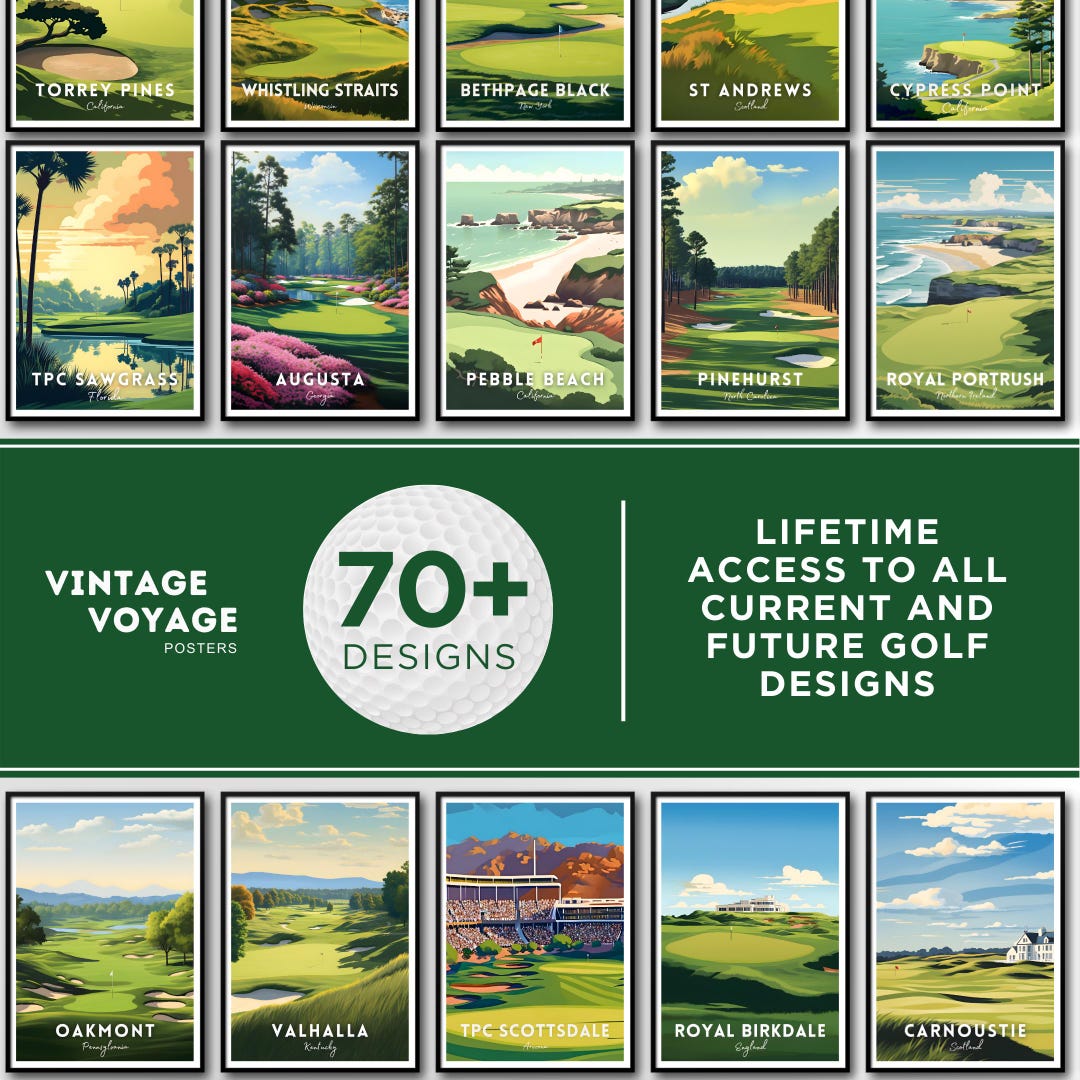 Golf Prints Mega Bundle Set, Augusta, Pebble Beach, Pinehurst, Golf ...