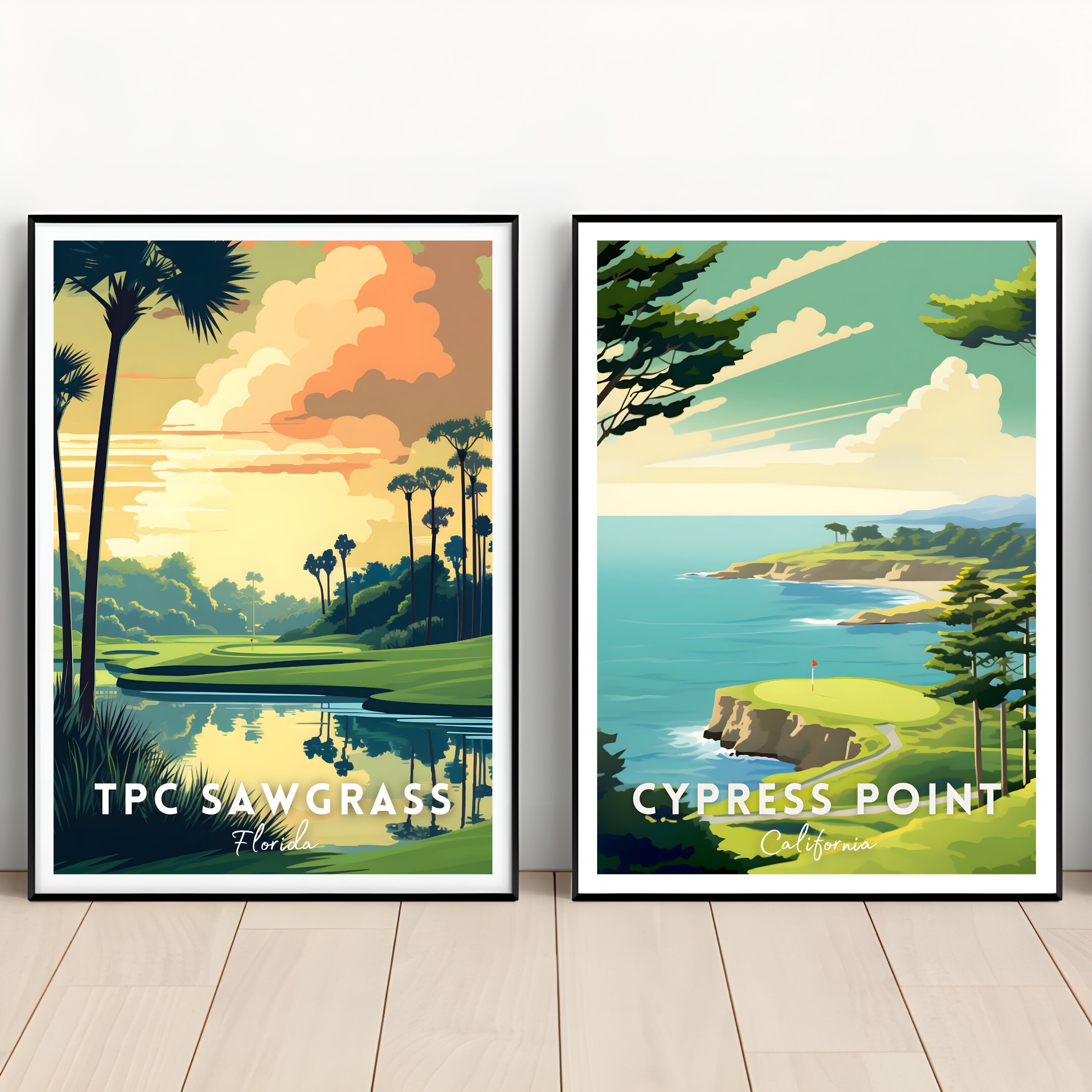 Golf Prints Set of 12, Augusta, Pebble Beach, Pinehurst, Golf Course ...
