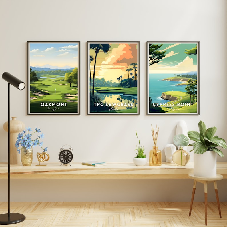 Golf Prints Set, Augusta, Pebble Beach, Pinehurst, Golf Course Posters ...