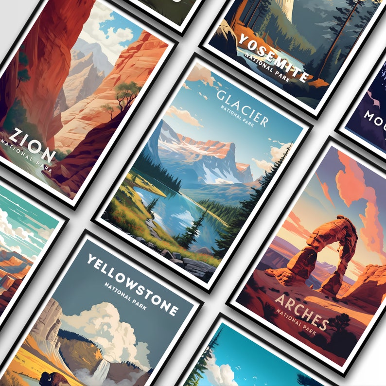Set of 9 National Park Posters, National Park Wall Art Set, USA ...