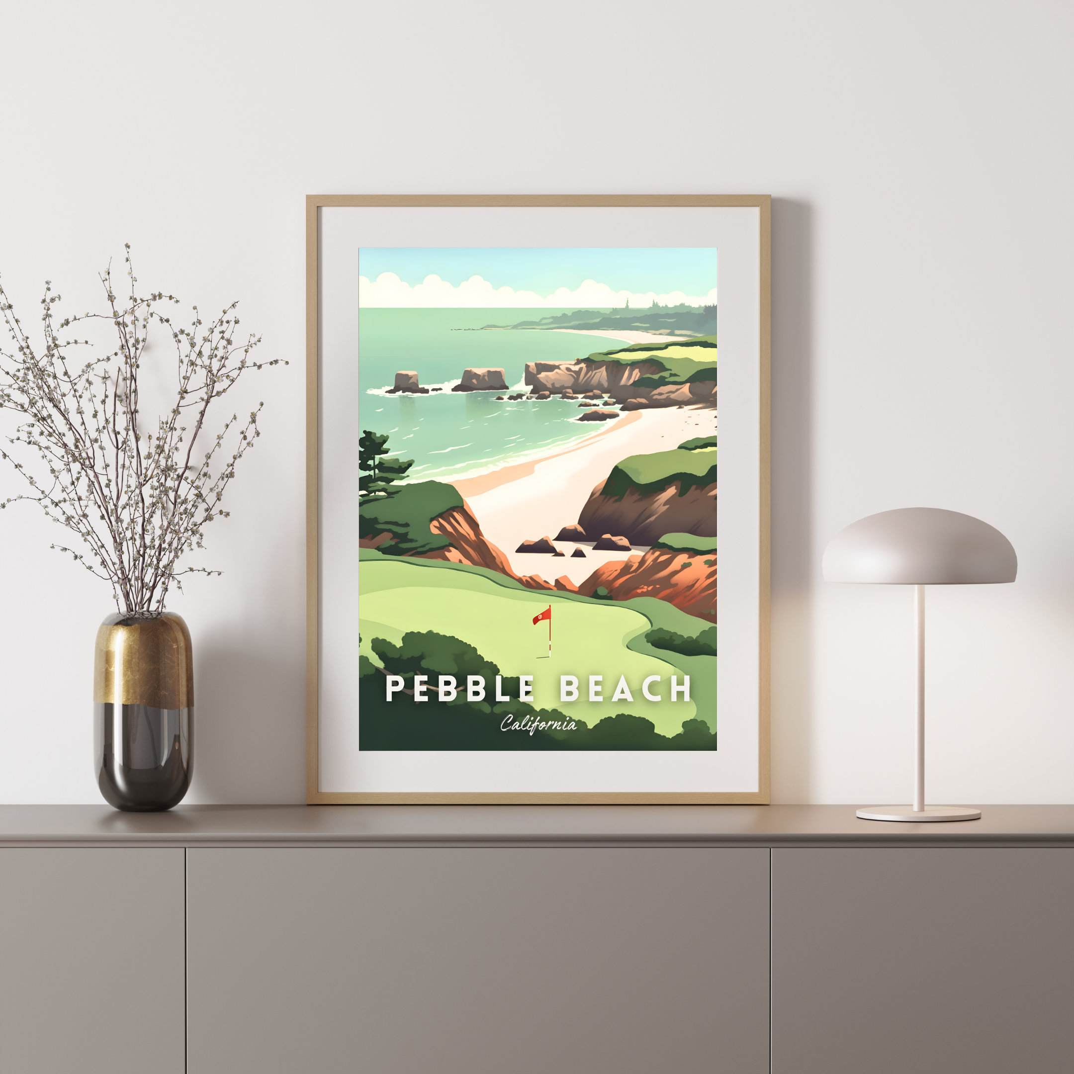 Pebble Beach Travel Poster, Pebble Beach Wall Art, Pebble Beach Travel ...