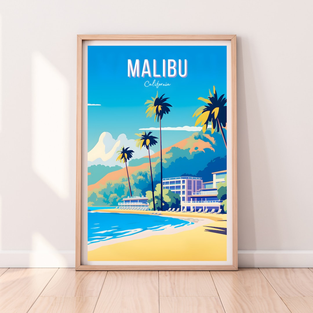 Malibu Travel Poster, Malibu Print, Malibu Wall Art, Digital Download ...
