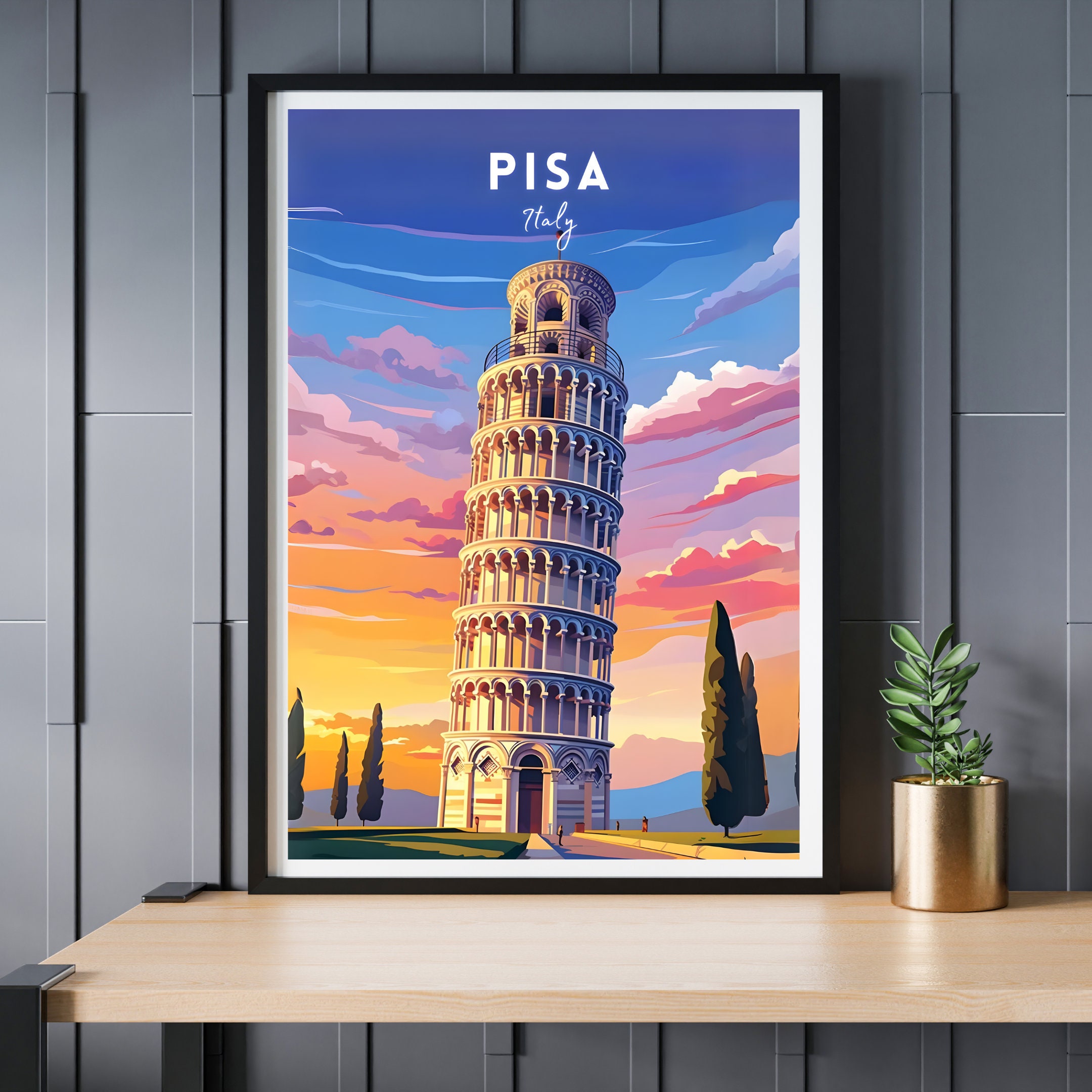 Pisa Travel Poster, Pisa Wall Art, Leaning Tower of Pisa, Pisa Print ...