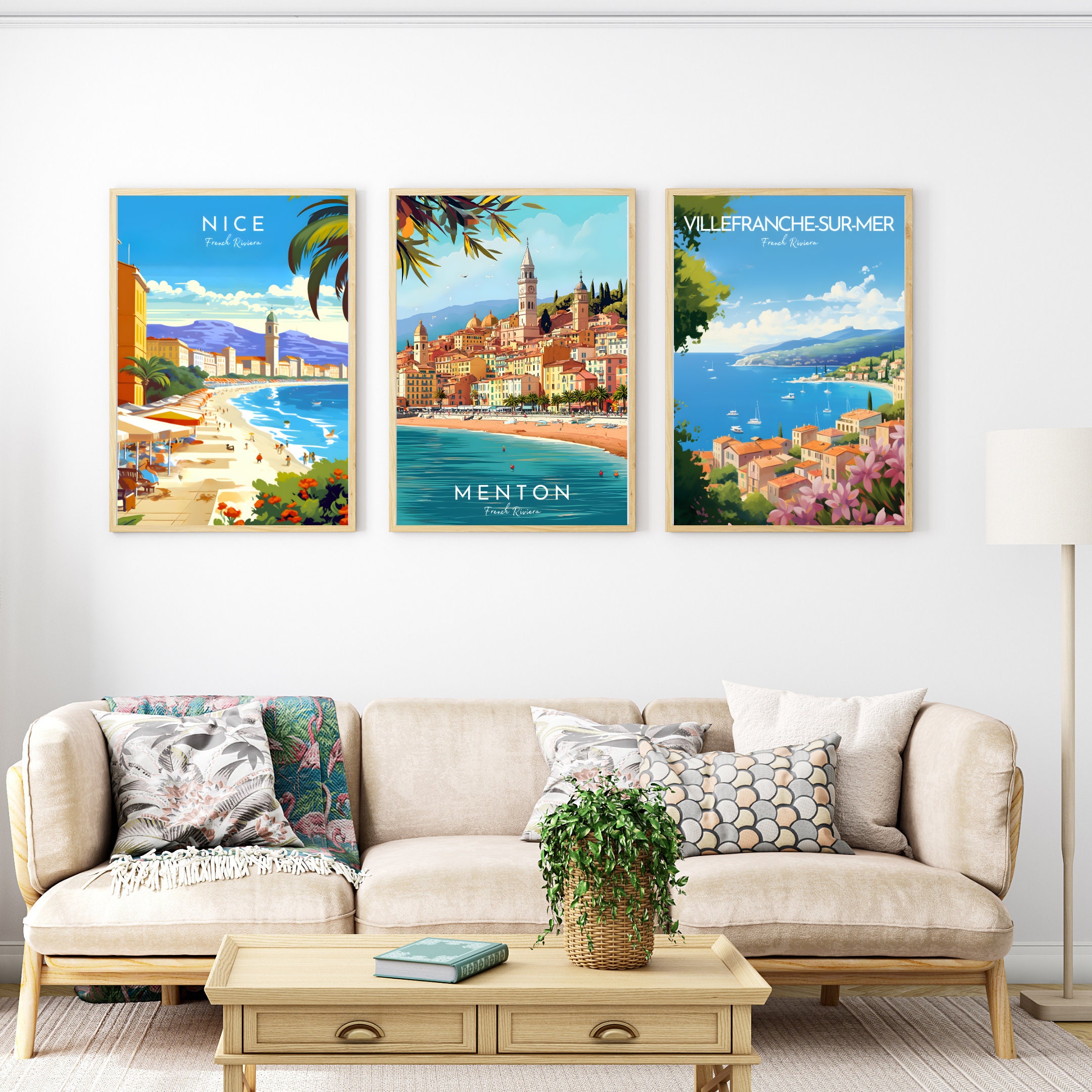 French Riviera Poster Set, French Riviera Print Set, French Riviera Wall Art, Monaco, Nice ...