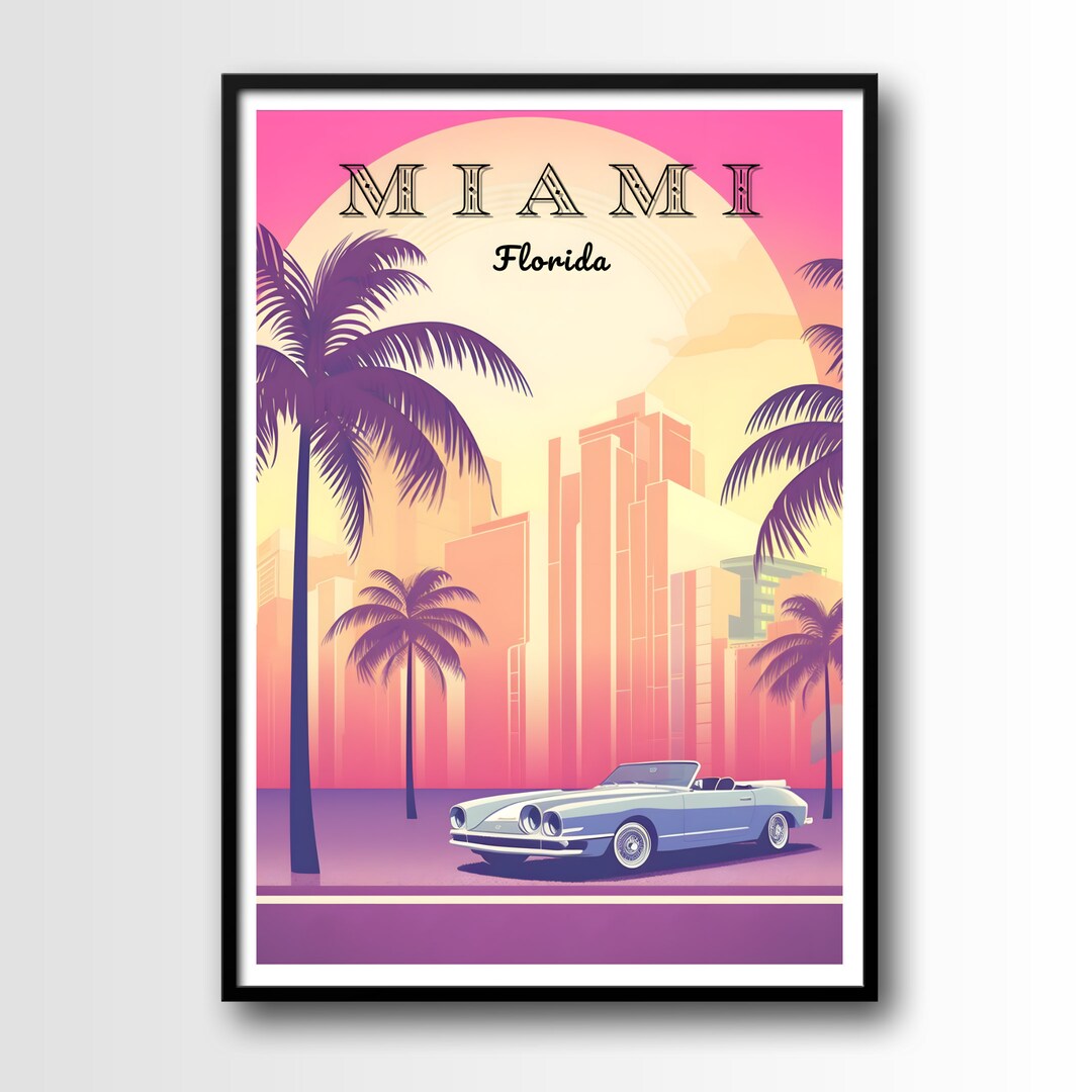 Miami Travel Poster, Miami Wall Art Print, Miami Travel Art Poster ...