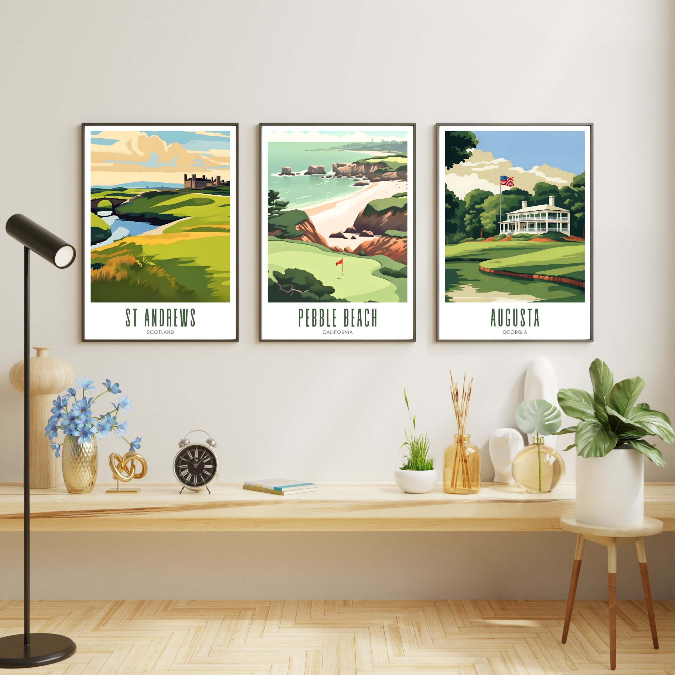 Golf Prints Set, Augusta, Pebble Beach, St Andrews, Golf Course Posters ...