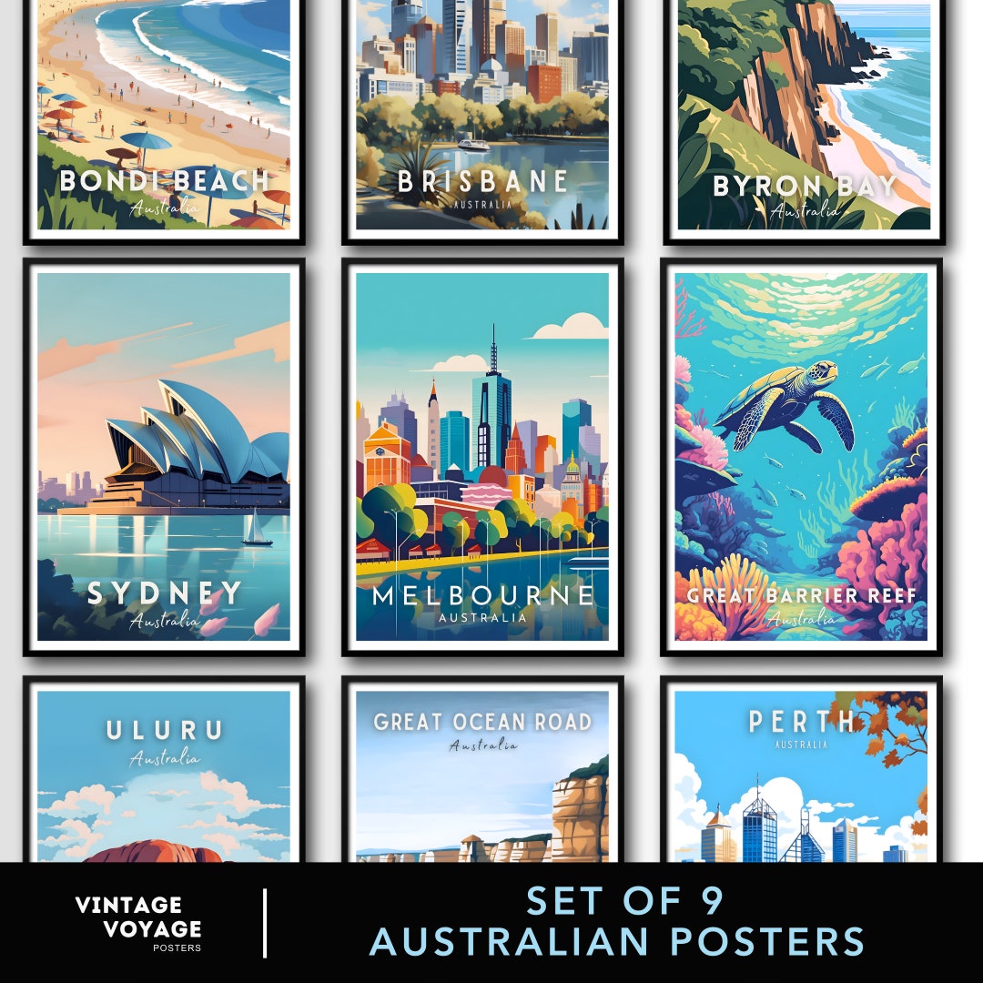 Australia Travel Poster Set, Australia Wall Art Set, Australia Poster ...