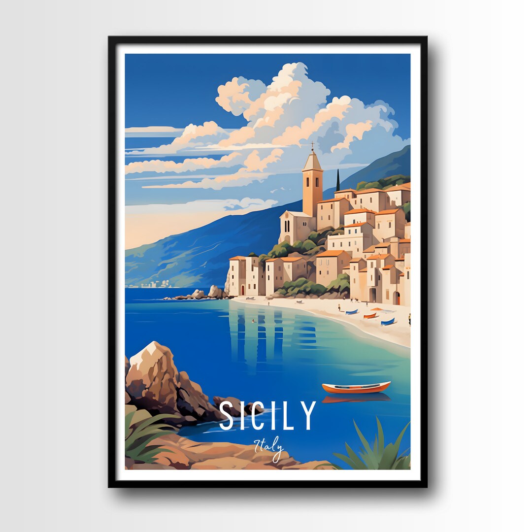 Sicily Travel Poster, Sicily Wall Art Print, Sicily Travel Art Poster ...