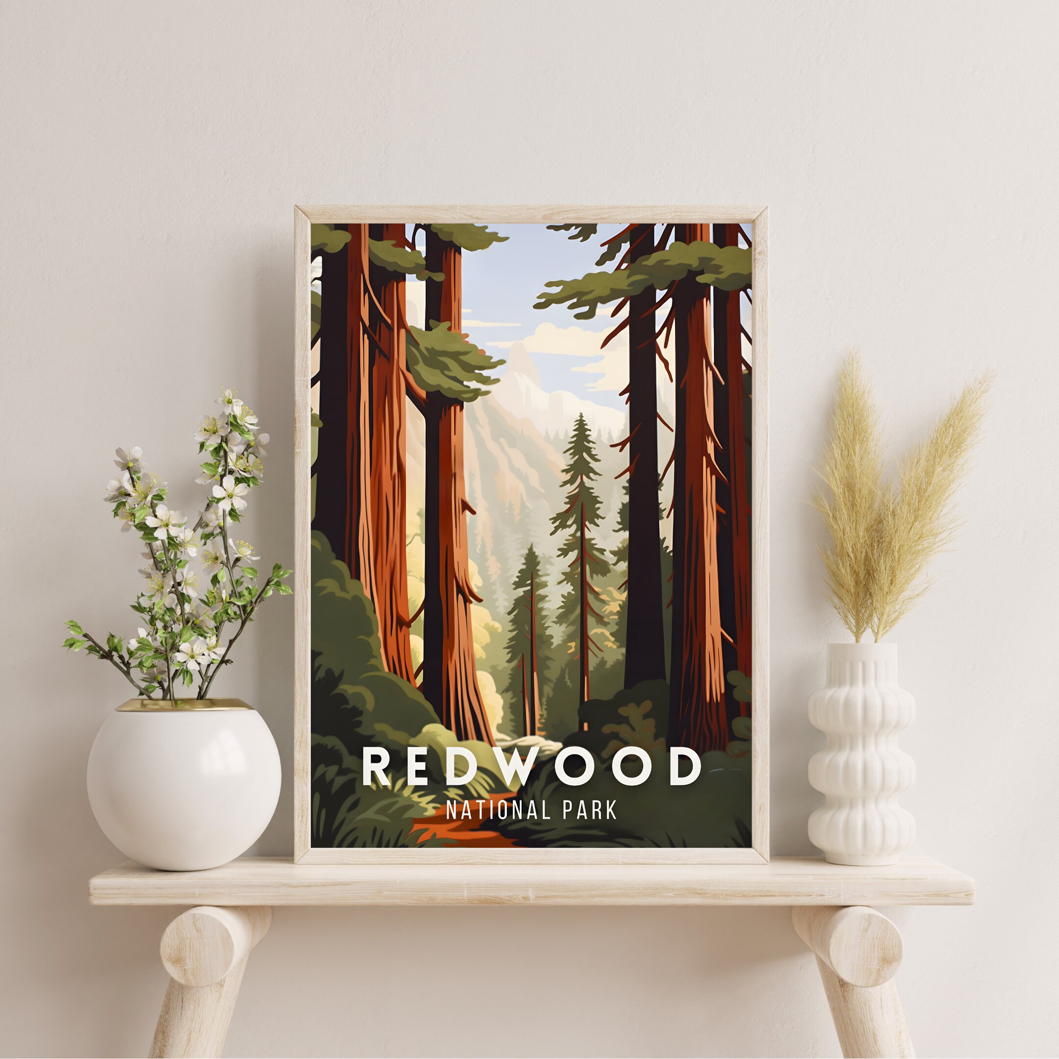 Redwood National Park Travel Poster, Redwood Wall Art Print, Redwood ...