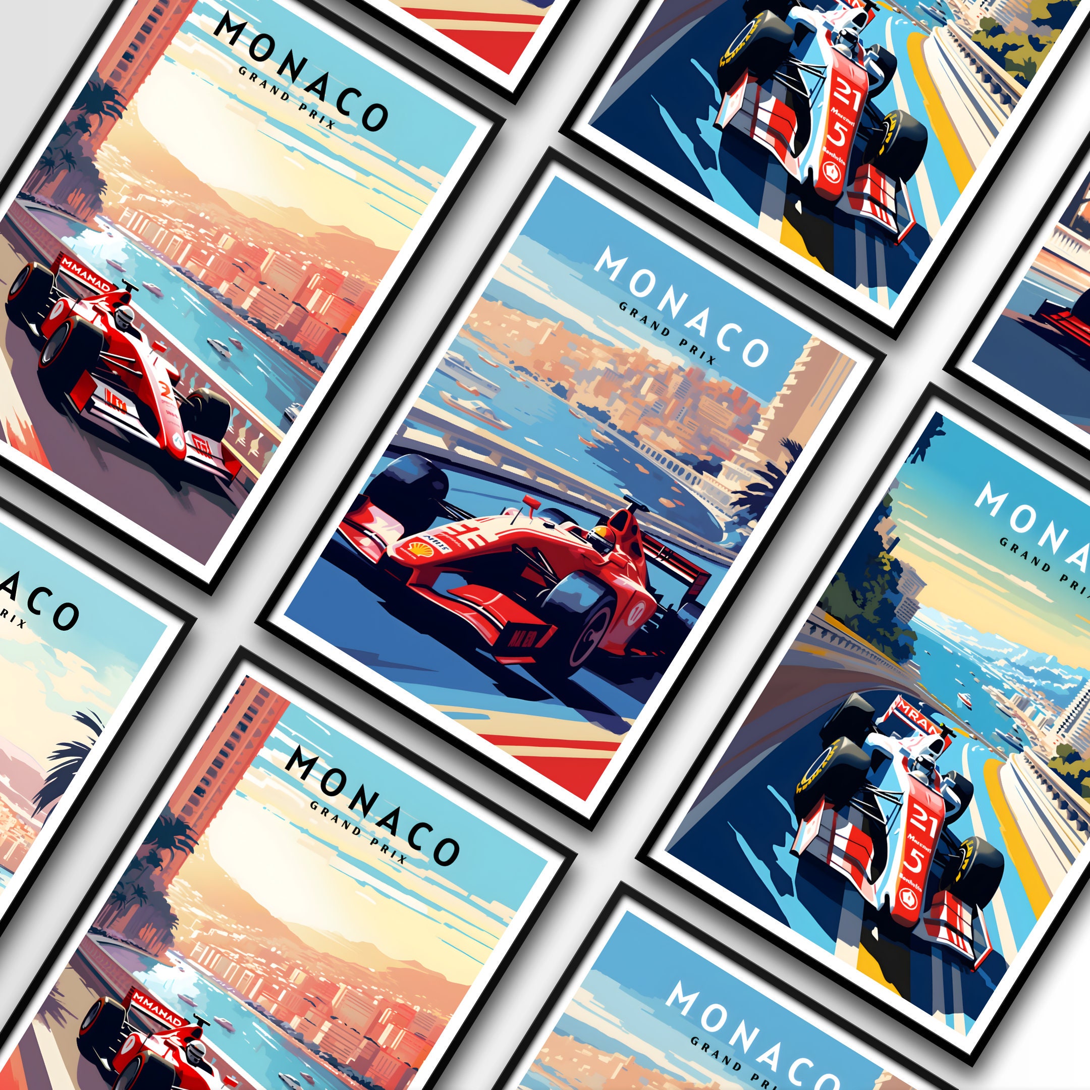 Set of 4 Monaco Grand Prix Prints, Monaco Grand Prix Poster Set, Grand ...