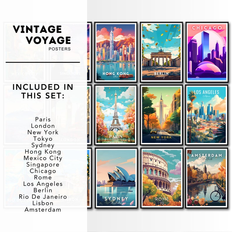World Cities Poster Set of 15, World Cities Print Set, World Cities ...
