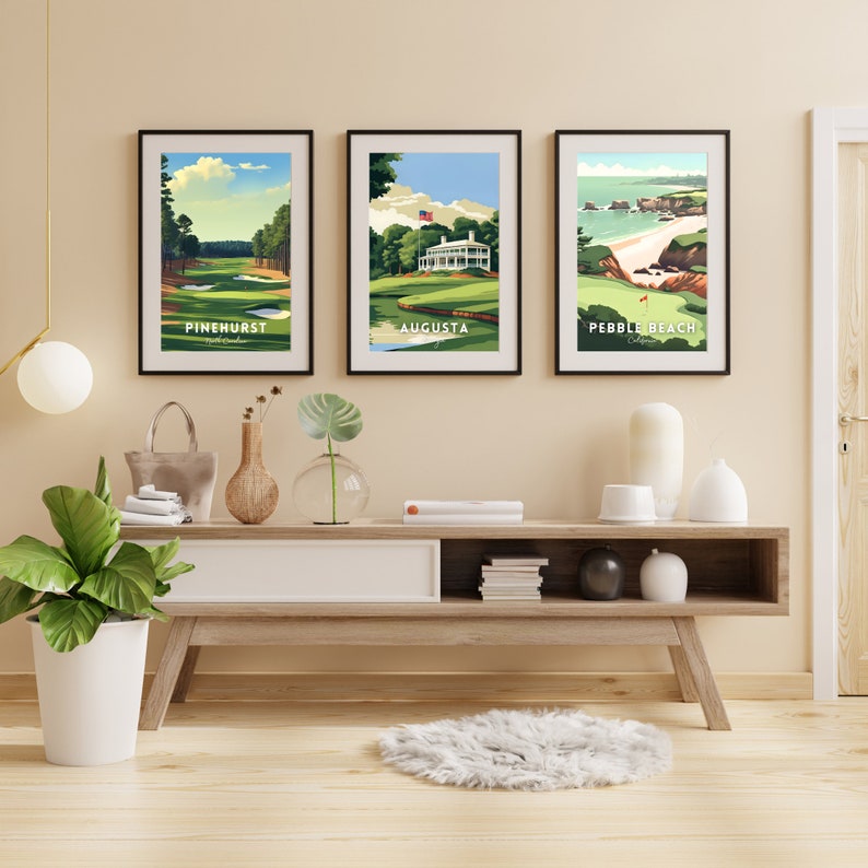 Golf Prints Set, Augusta, Pebble Beach, Pinehurst, Golf Course Posters ...