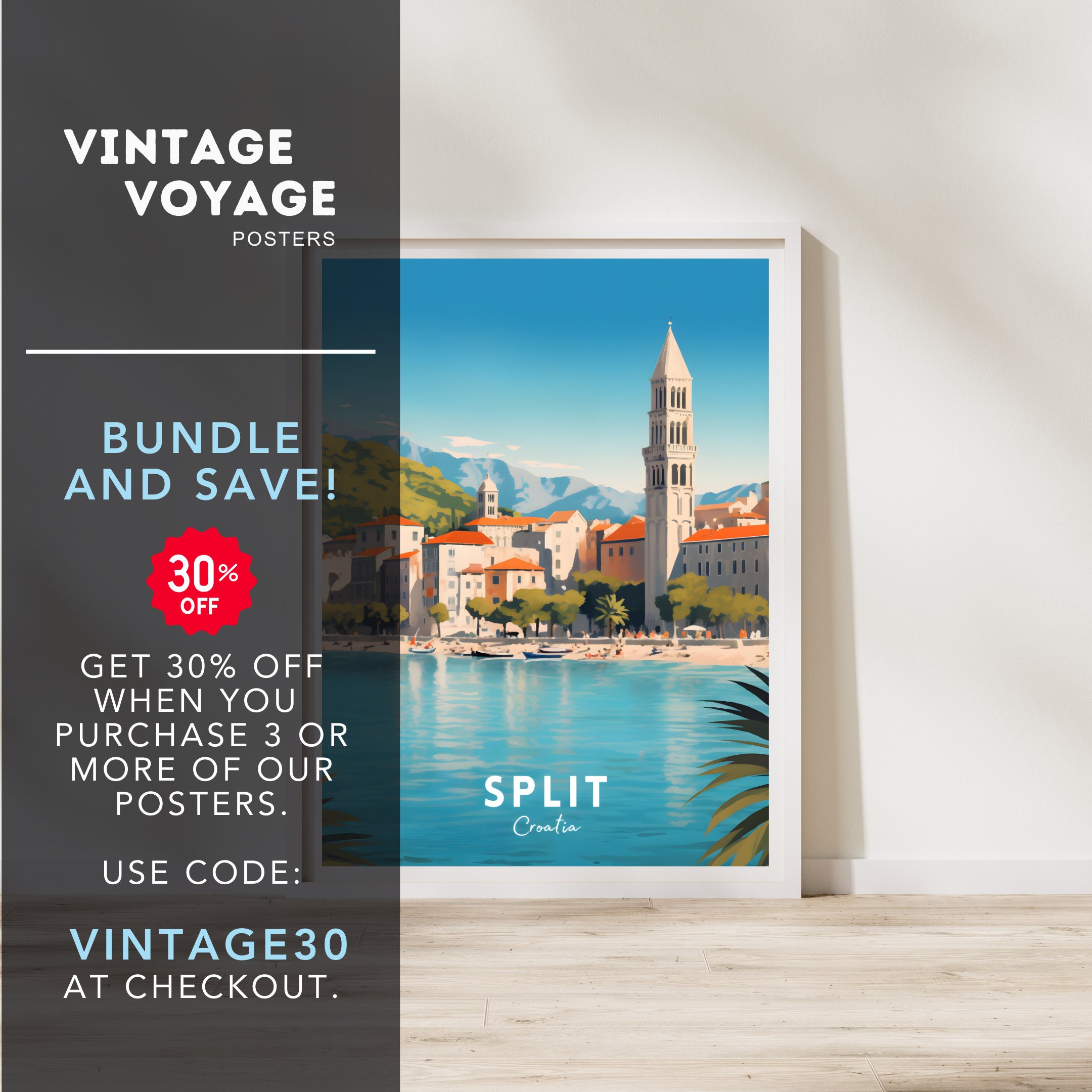 Split Travel Poster, Split Print, Digital Download, Printable Split ...