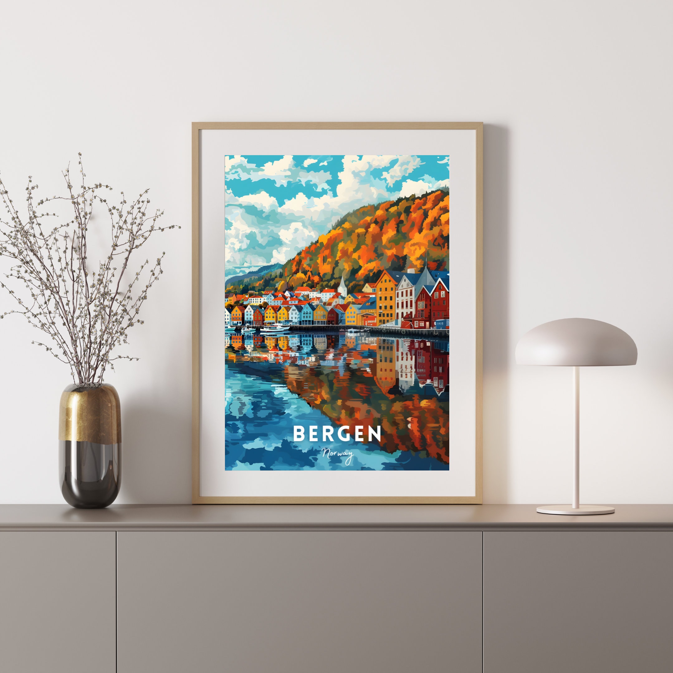 Bergen Travel Poster, Norway Travel Poster, Bergen Wall Art , Bergen ...