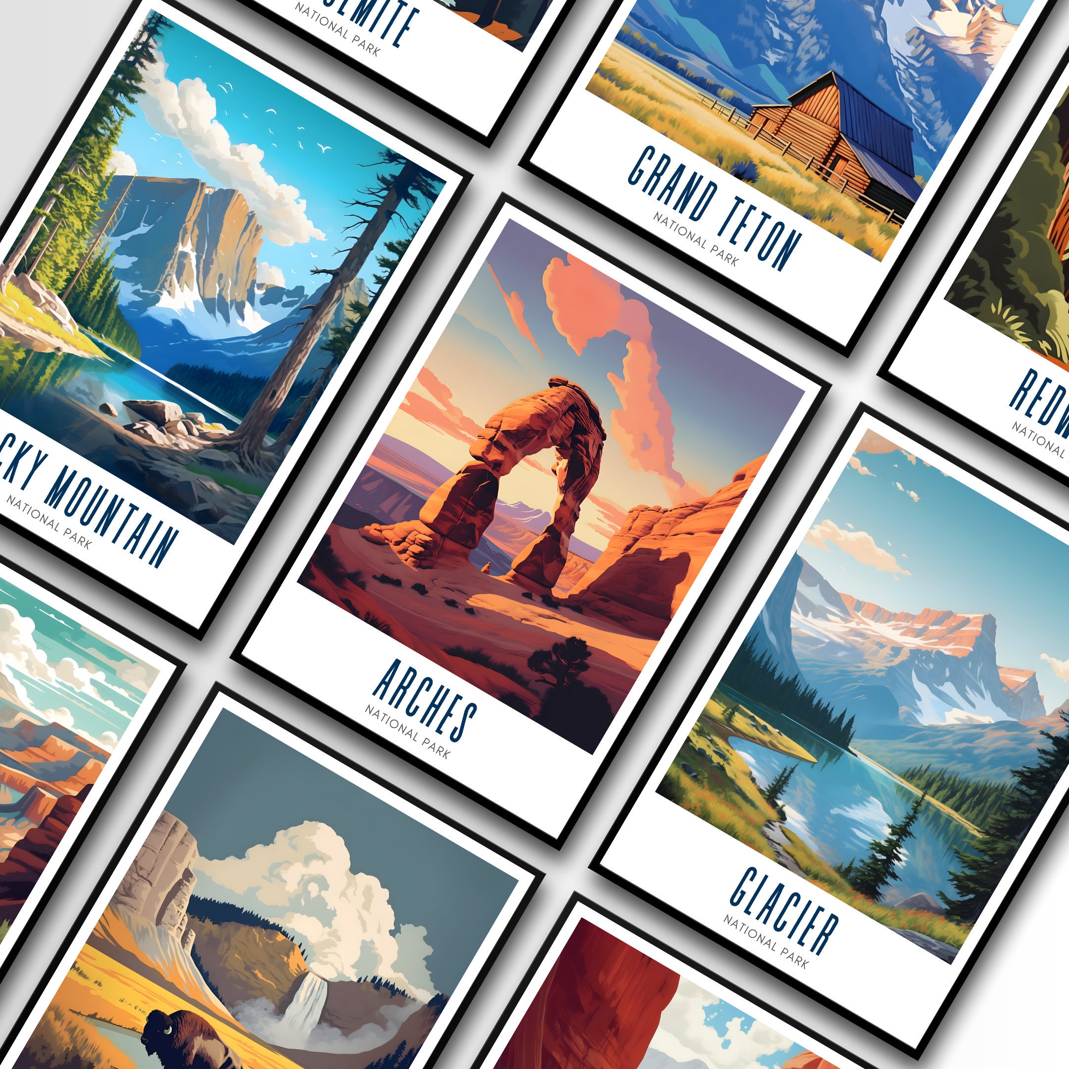 Set of 9 National Park Posters, National Park Wall Art Set, USA ...