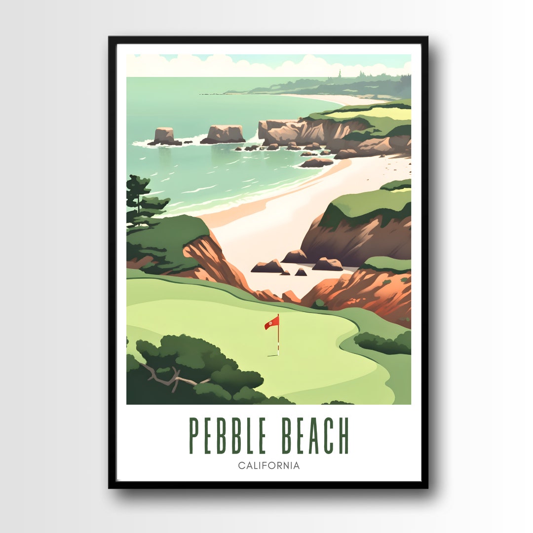 Pebble Beach Travel Poster, Pebble Beach Wall Art, Pebble Beach Travel ...