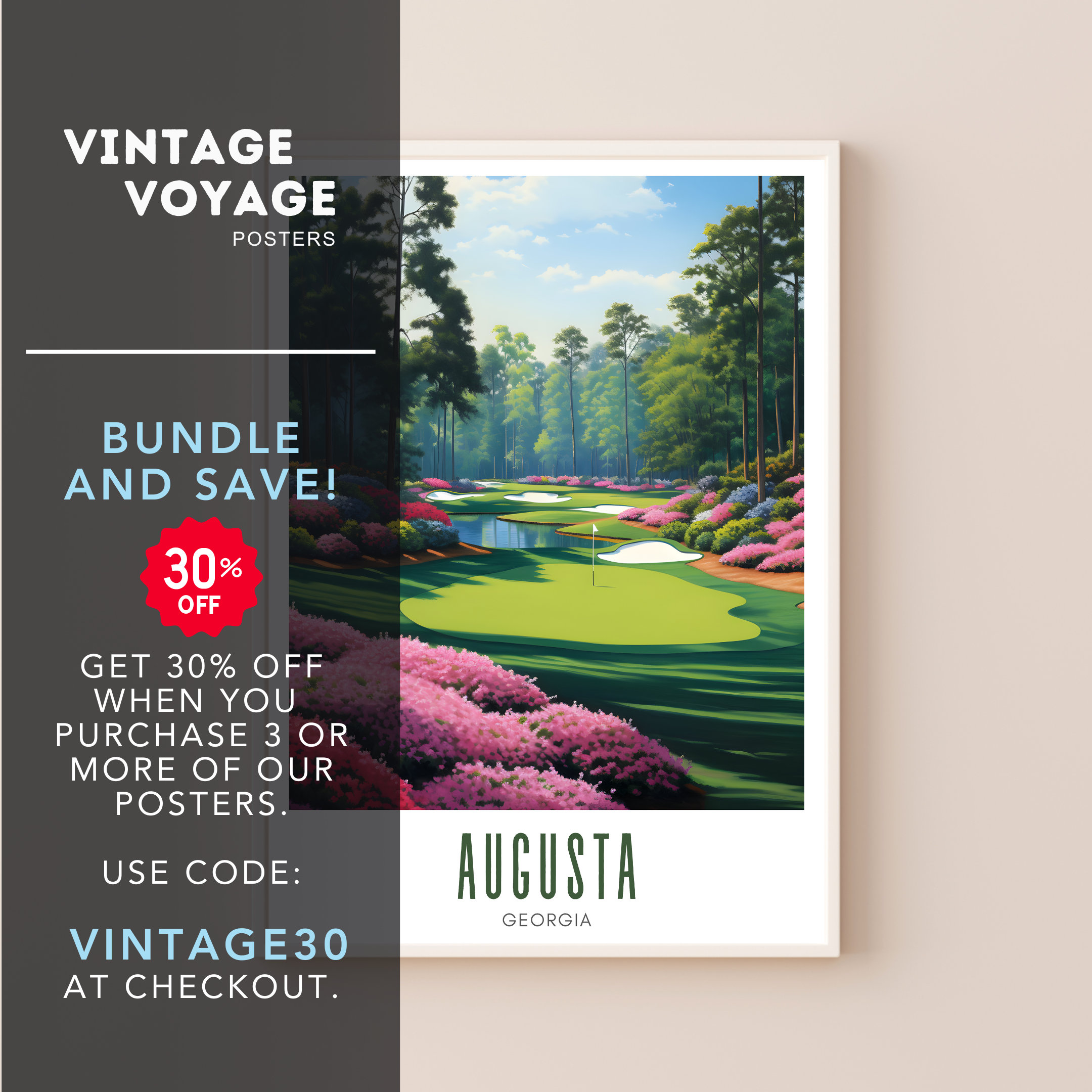 Golf Course Print Set of 4, Augusta, Pinehurst, St Andrews, TPC ...