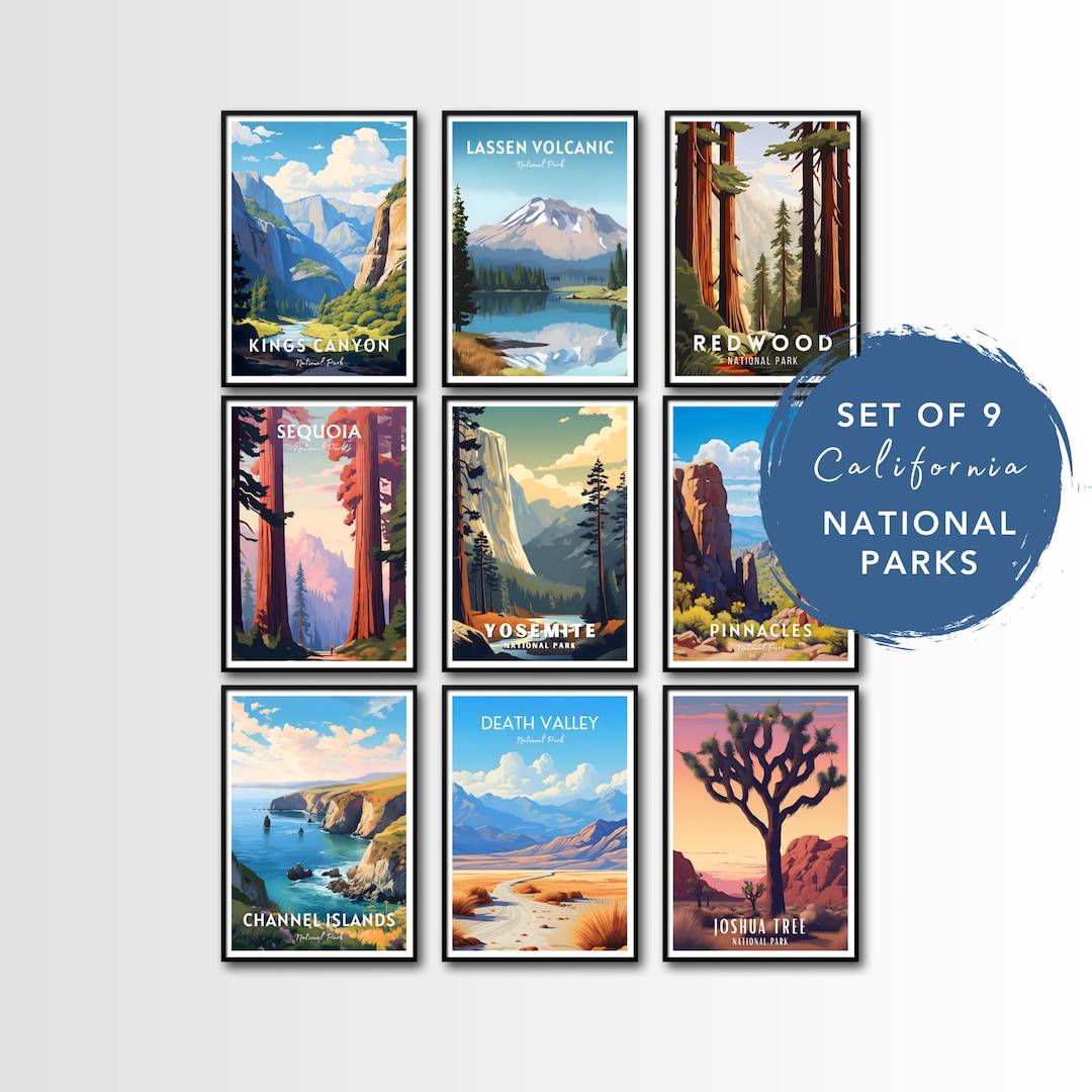 Set of 9 California National Park Posters, National Park Wall Art Set ...