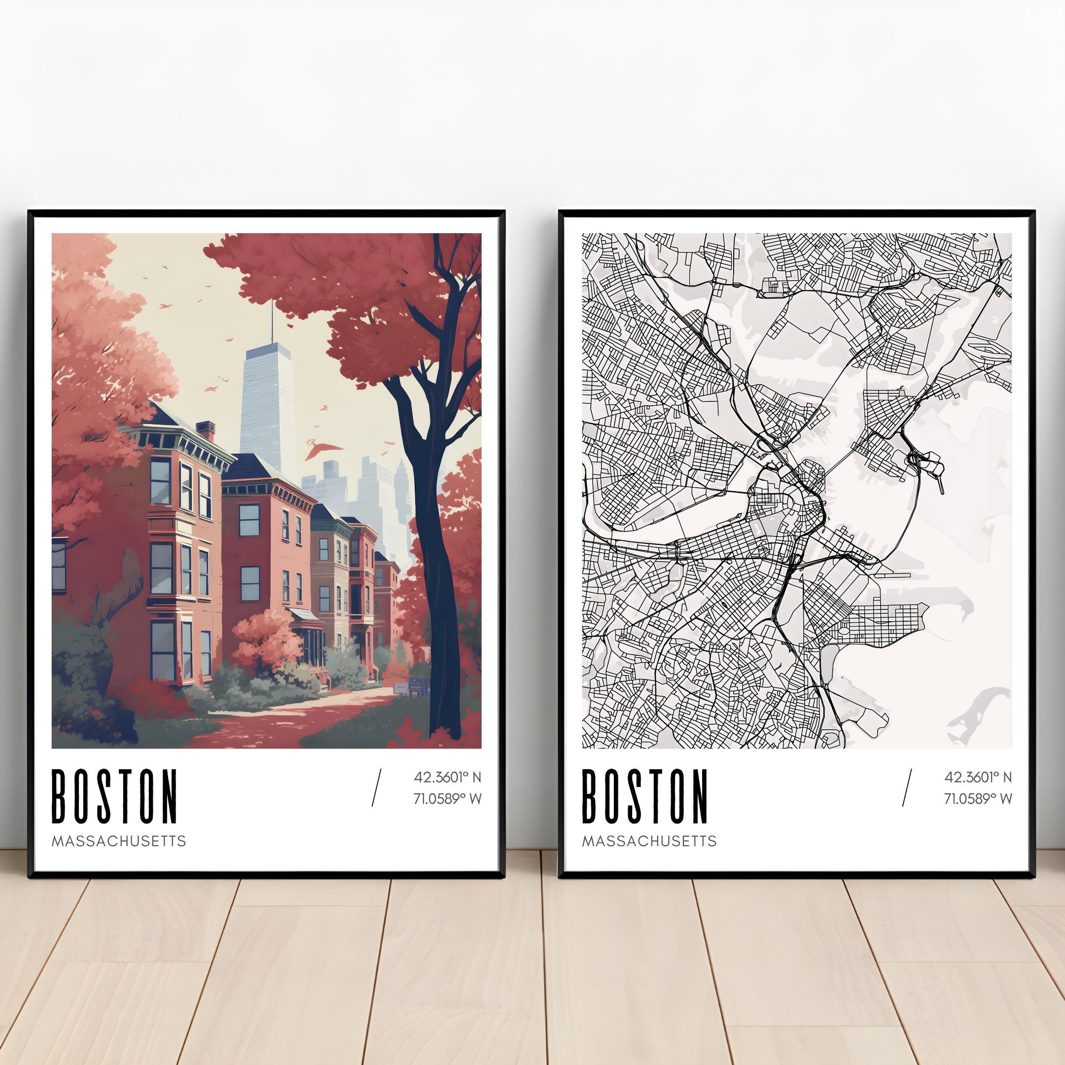 Boston Poster Set, Boston Print, Boston Map Poster, Digital Download ...