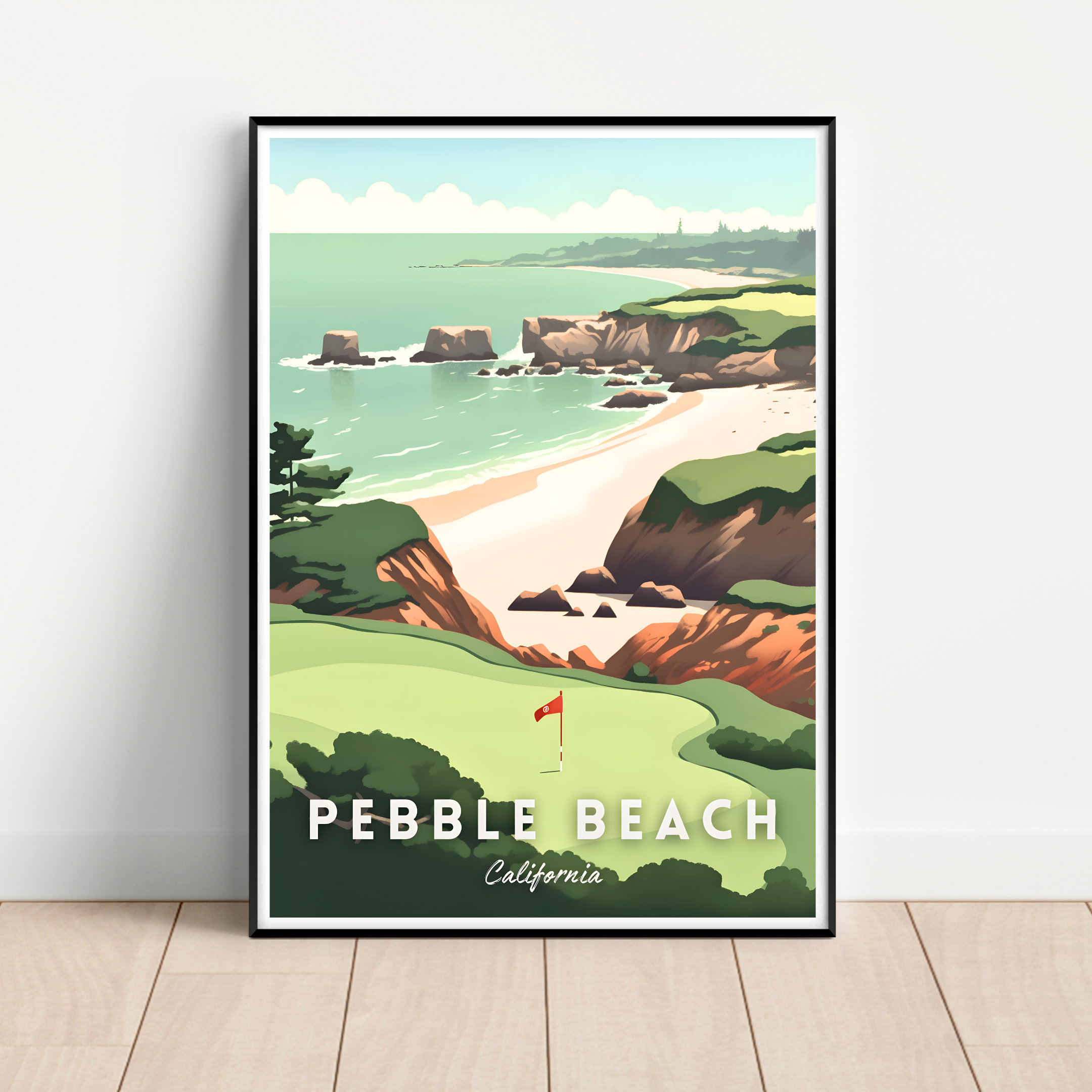 Pebble Beach Travel Poster, Pebble Beach Wall Art, Pebble Beach Travel ...