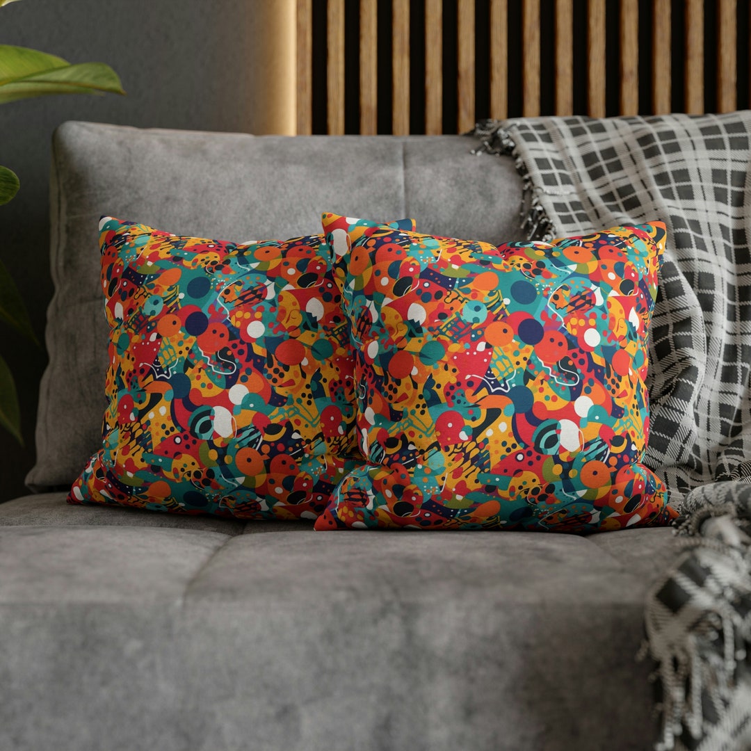 Colourful Random Shapes V2 Print Pattern Spun Polyester Square Pillow ...