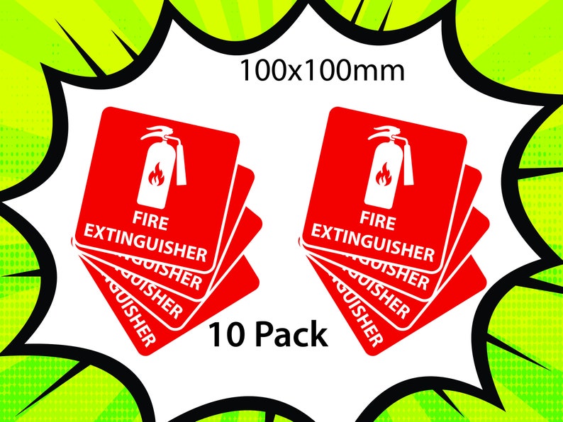 10 Pack Fire Extinguisher Vinyl Stickers I 100 X 100mm I Workplace ...