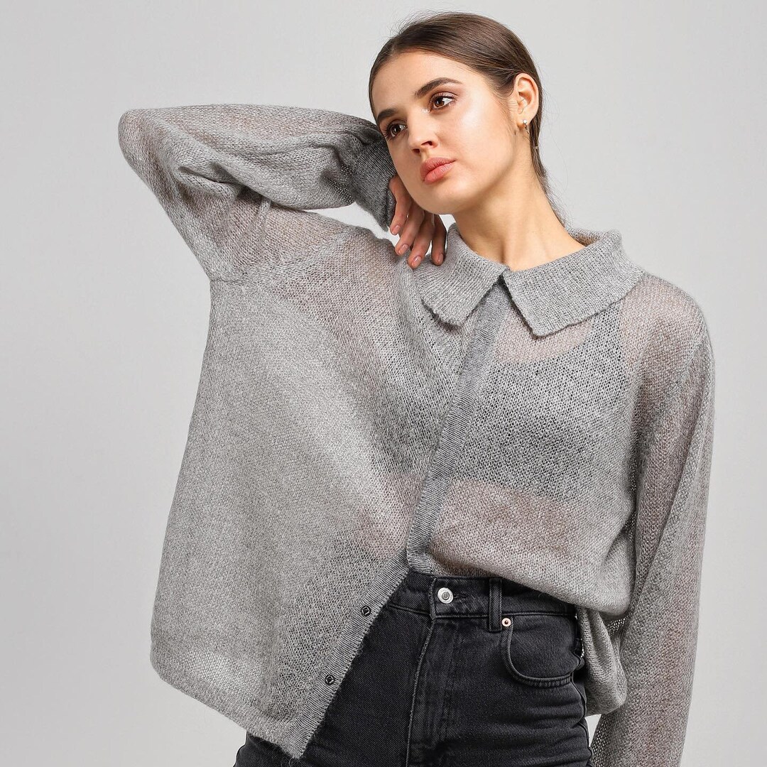 Handmade Oversize Kid Mohair Long Sleeve Shirt Silk Mohair Blouse ...