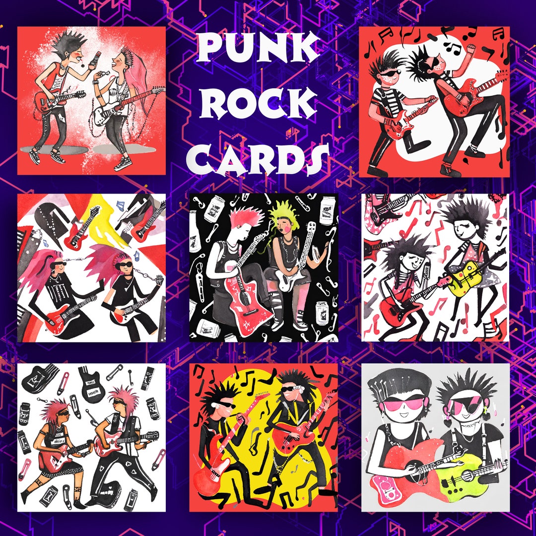 Printable Cards Punk Rock Music Assorted Greeting Card Set 8 Music ...