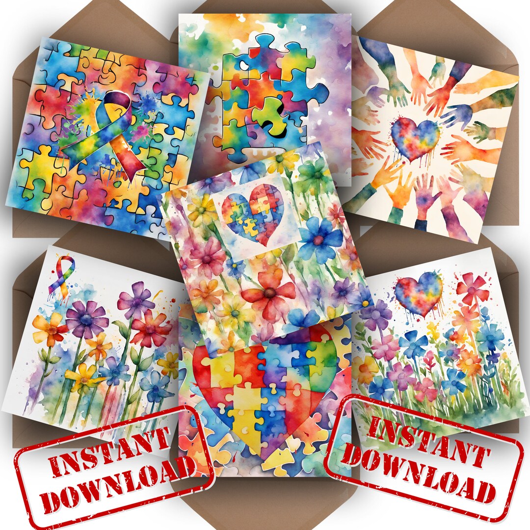Printable Cards Autism Awareness Embrace Neurodiversity:'rainbow ...