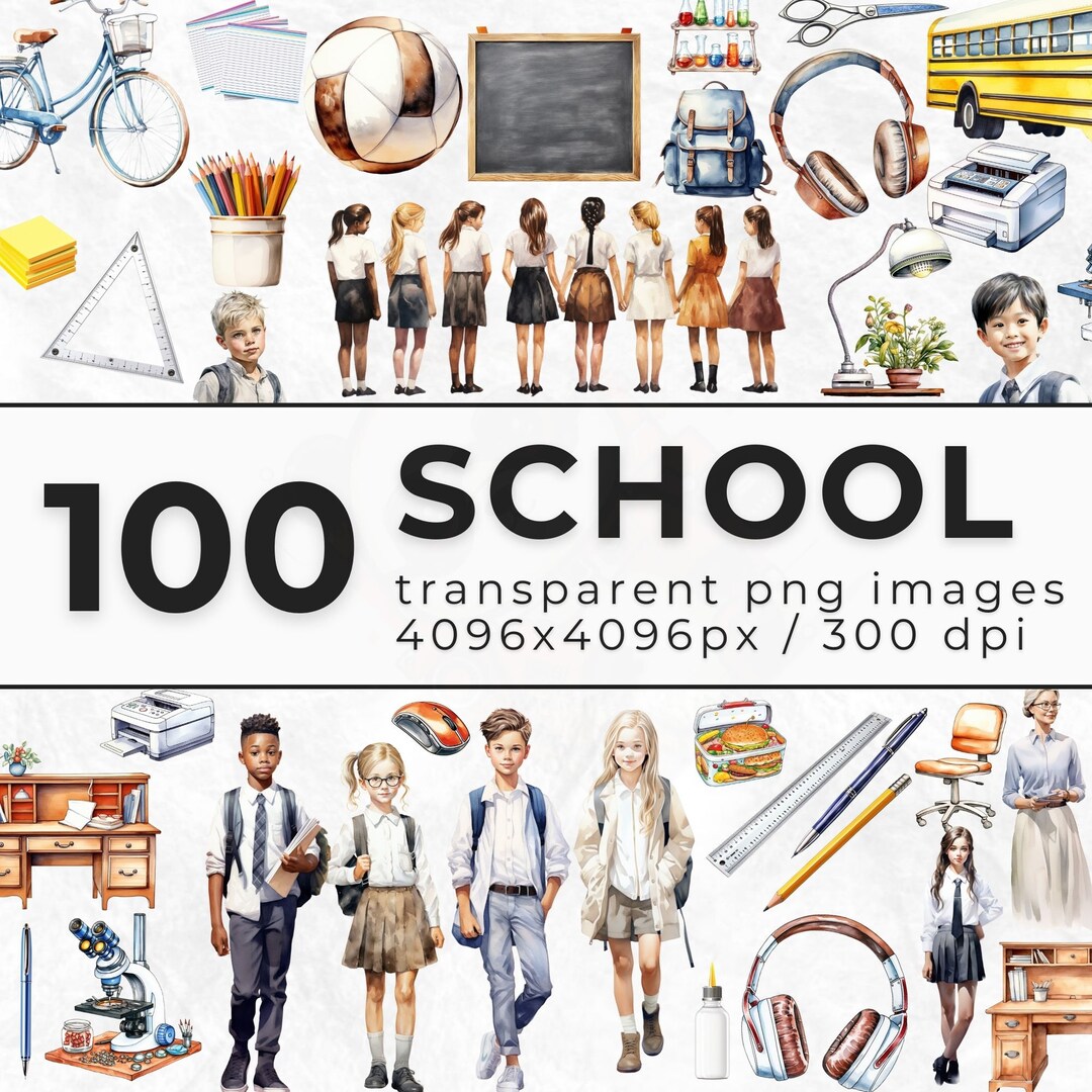 Watercolor School Clipart - Clipart Bundle of School Children ...