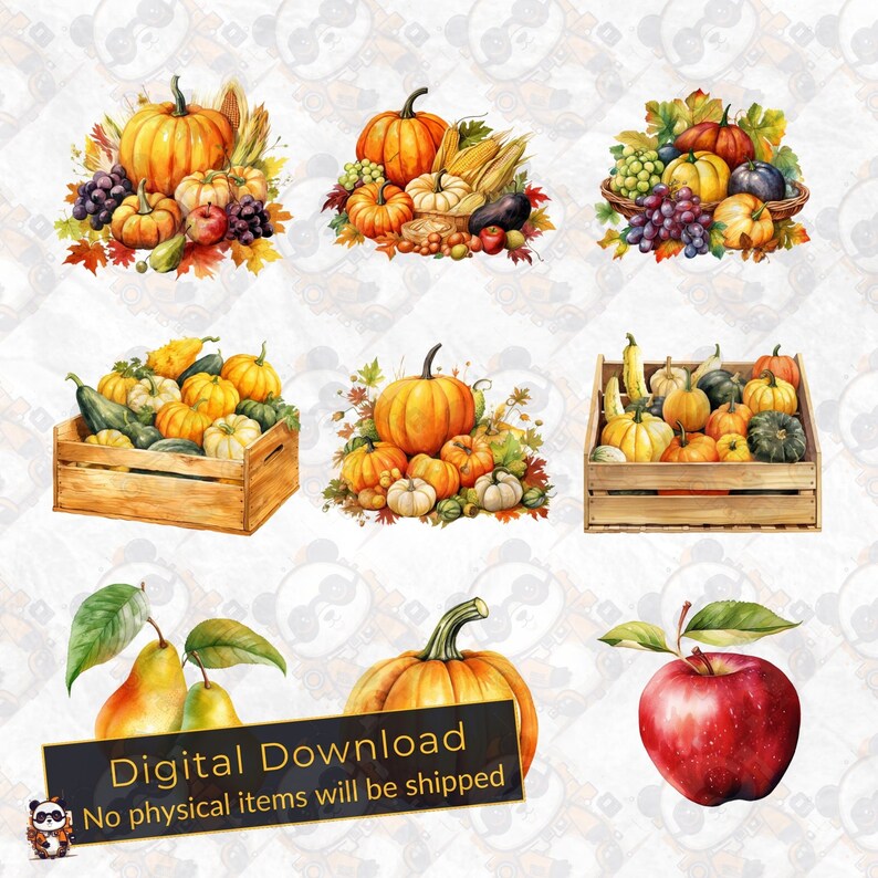 Watercolor Autumn Harvest Clipart - Clipart Bundle of Fall Foods ...